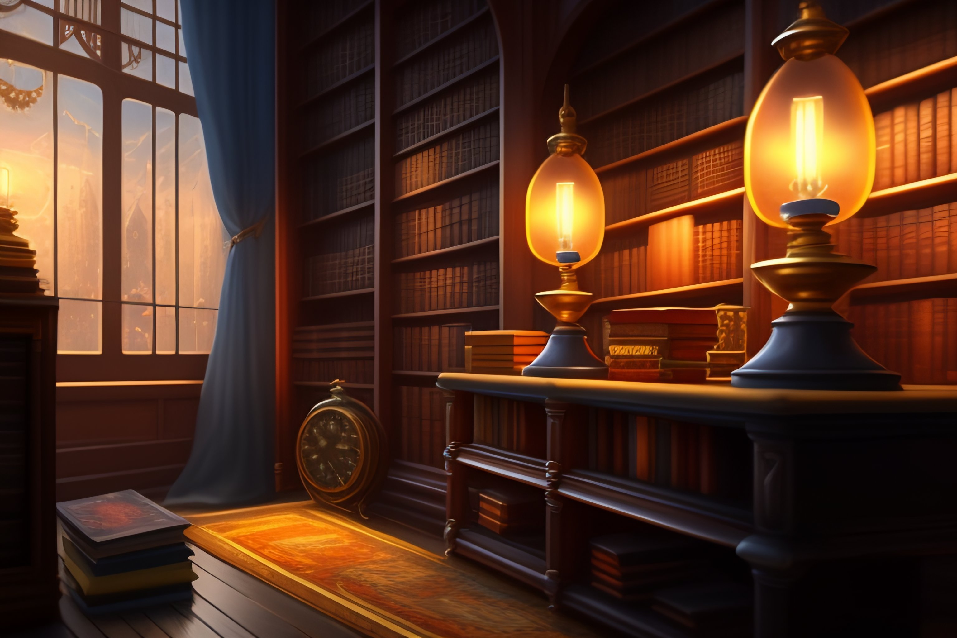Lexica - Oil painting of a steampunk library, Cluttered, fine details ...