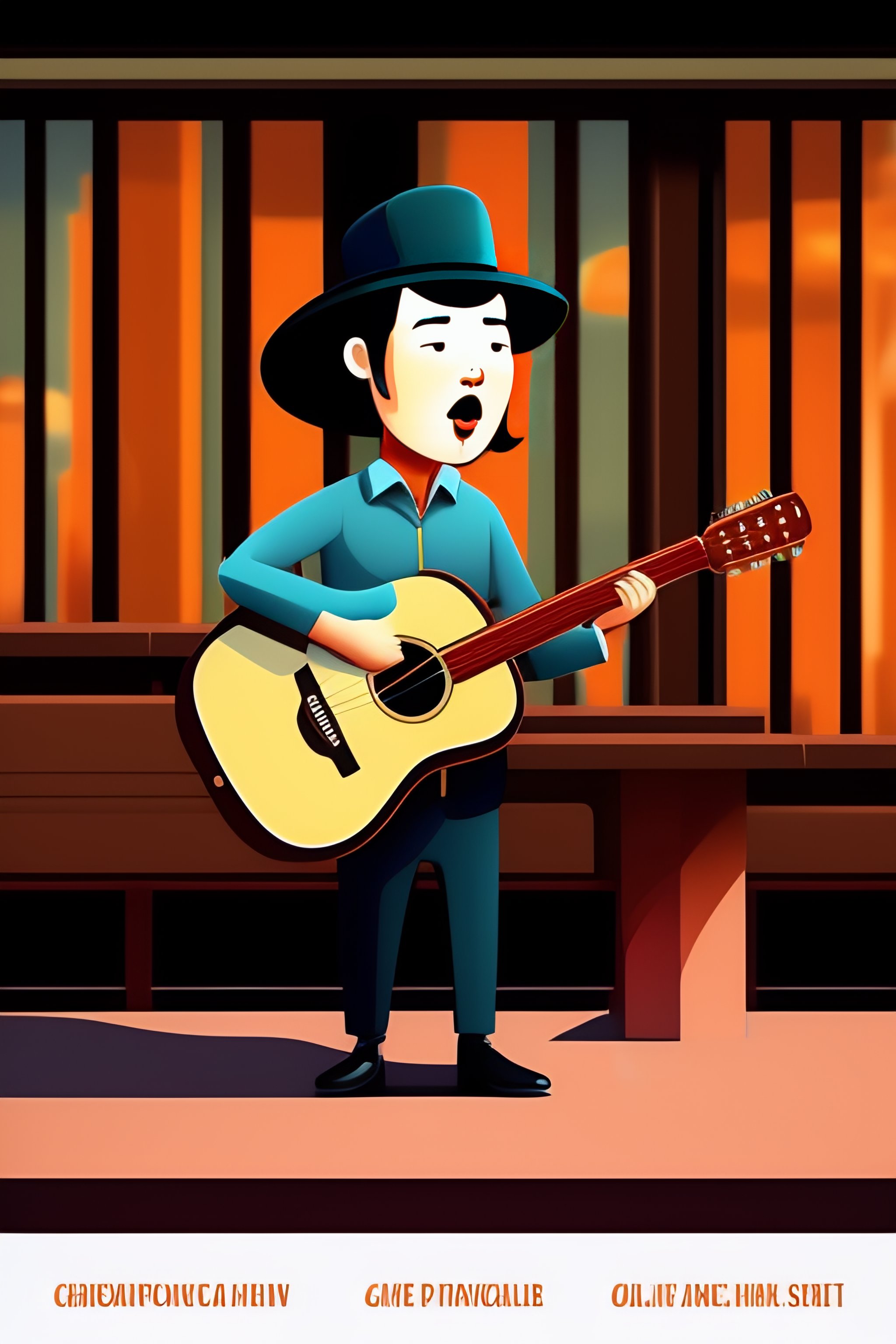 Lexica - Funny Cartoon Type a Taiwanese man wearing hat playing guitar ...