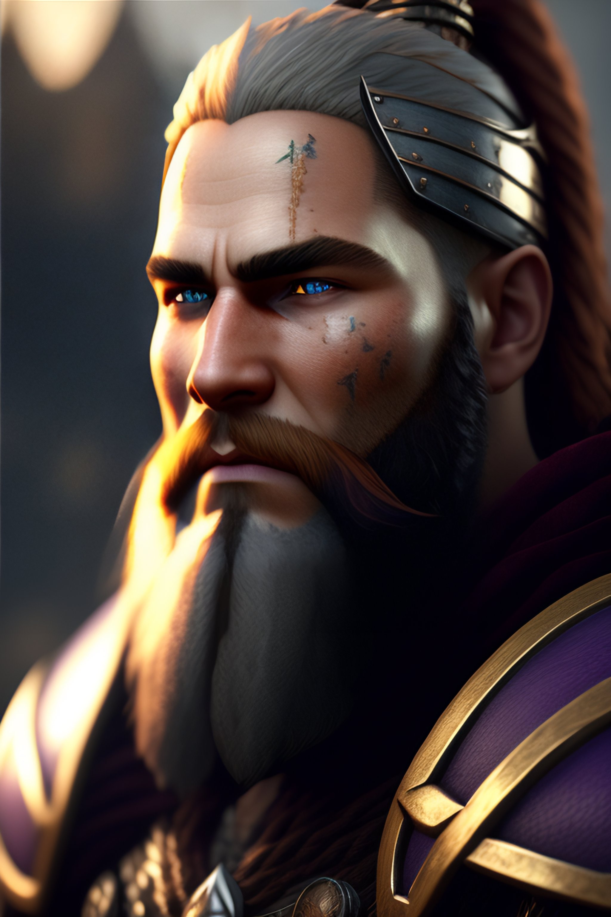 Lexica - A brave viking, scars on his face, a war hammer, a shield ...