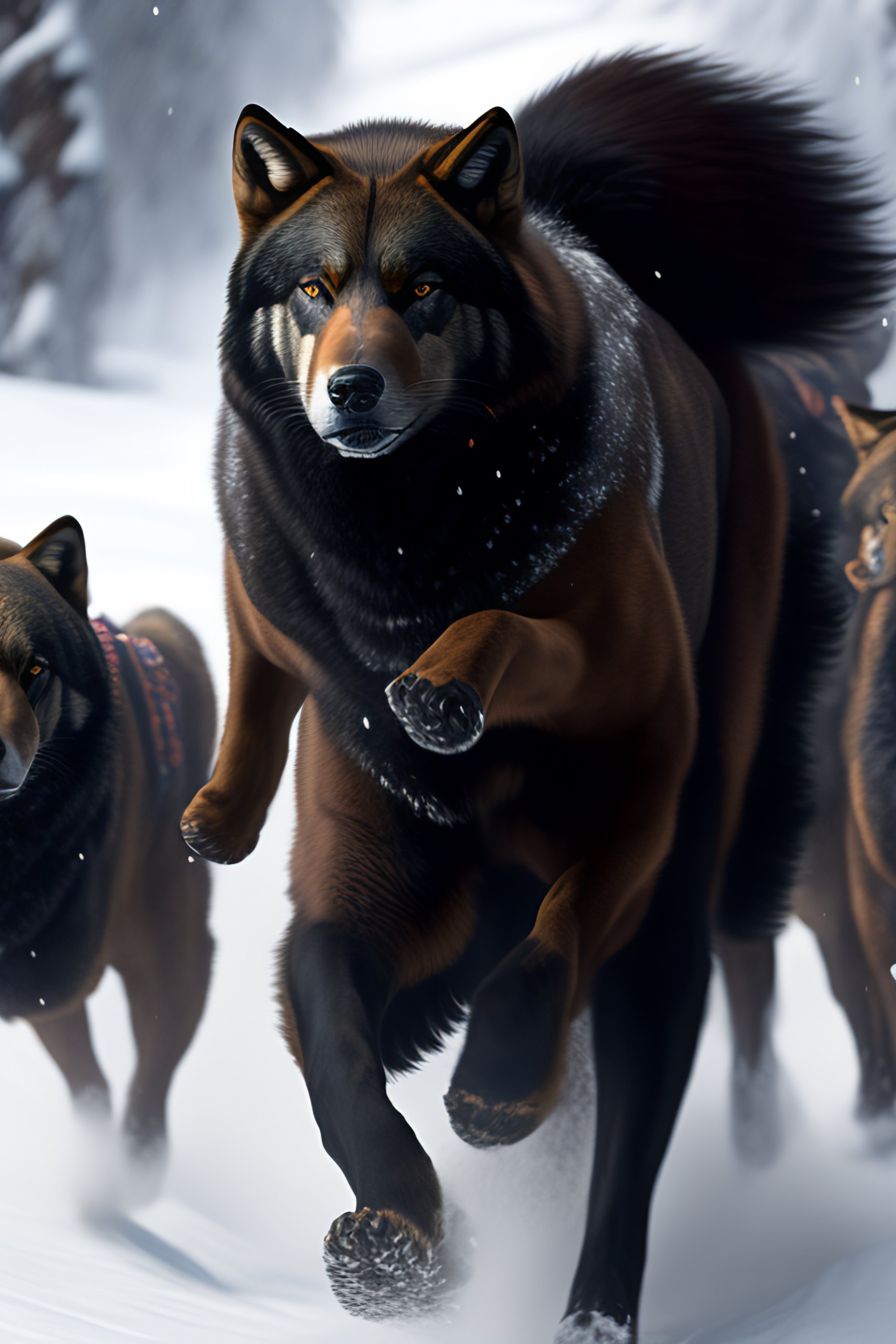 Lexica - Red haired man dressed in furs running with a pack of black ...