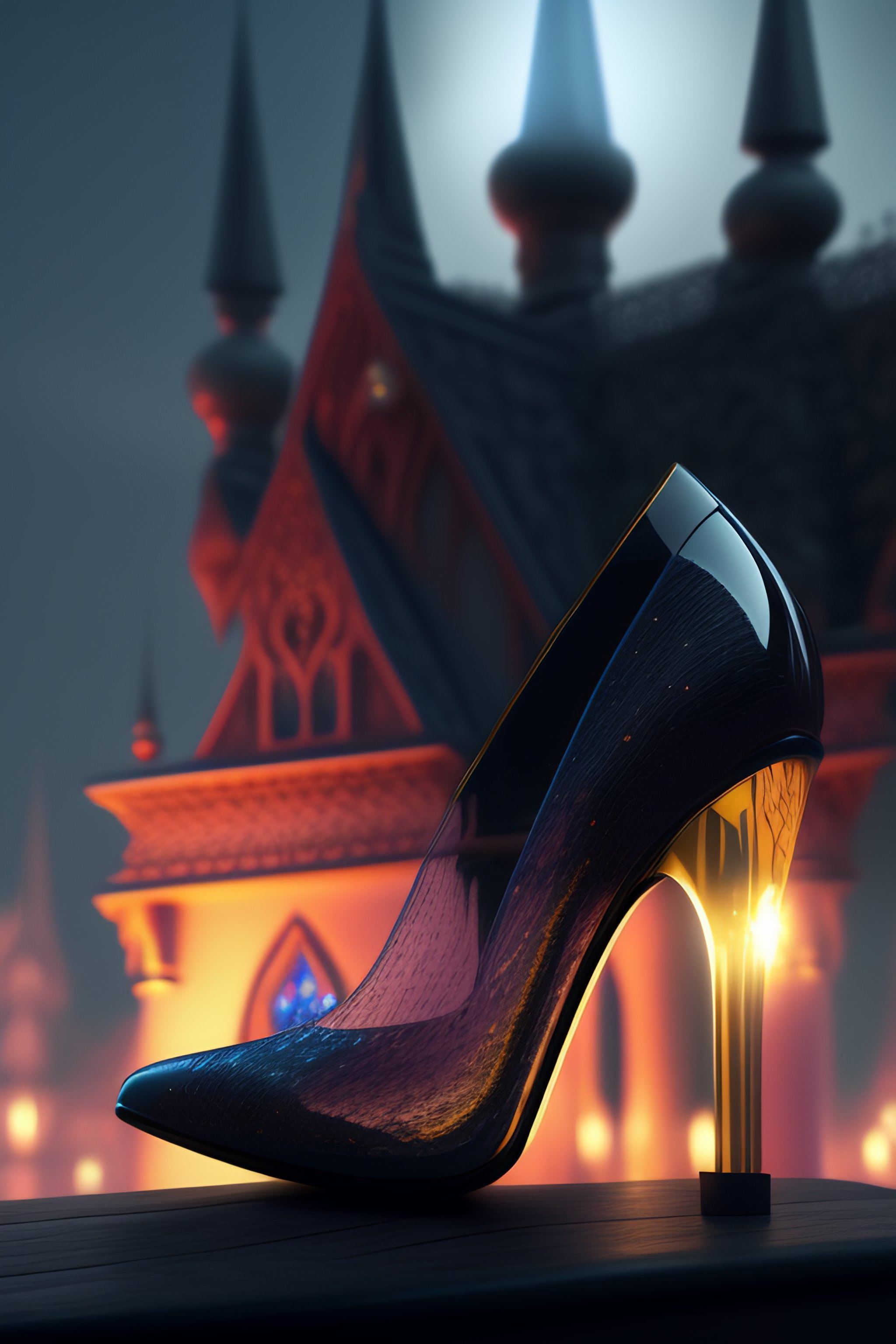 Lexica - Abstract dark fantasy transparent low heels in front of a ...