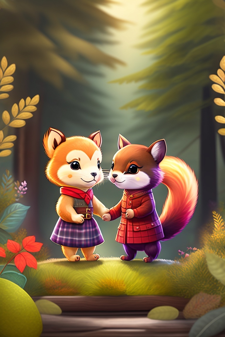 Lexica - An image of Ruby and Oliver, the lost squirrel, holding hands and embarking on their ...
