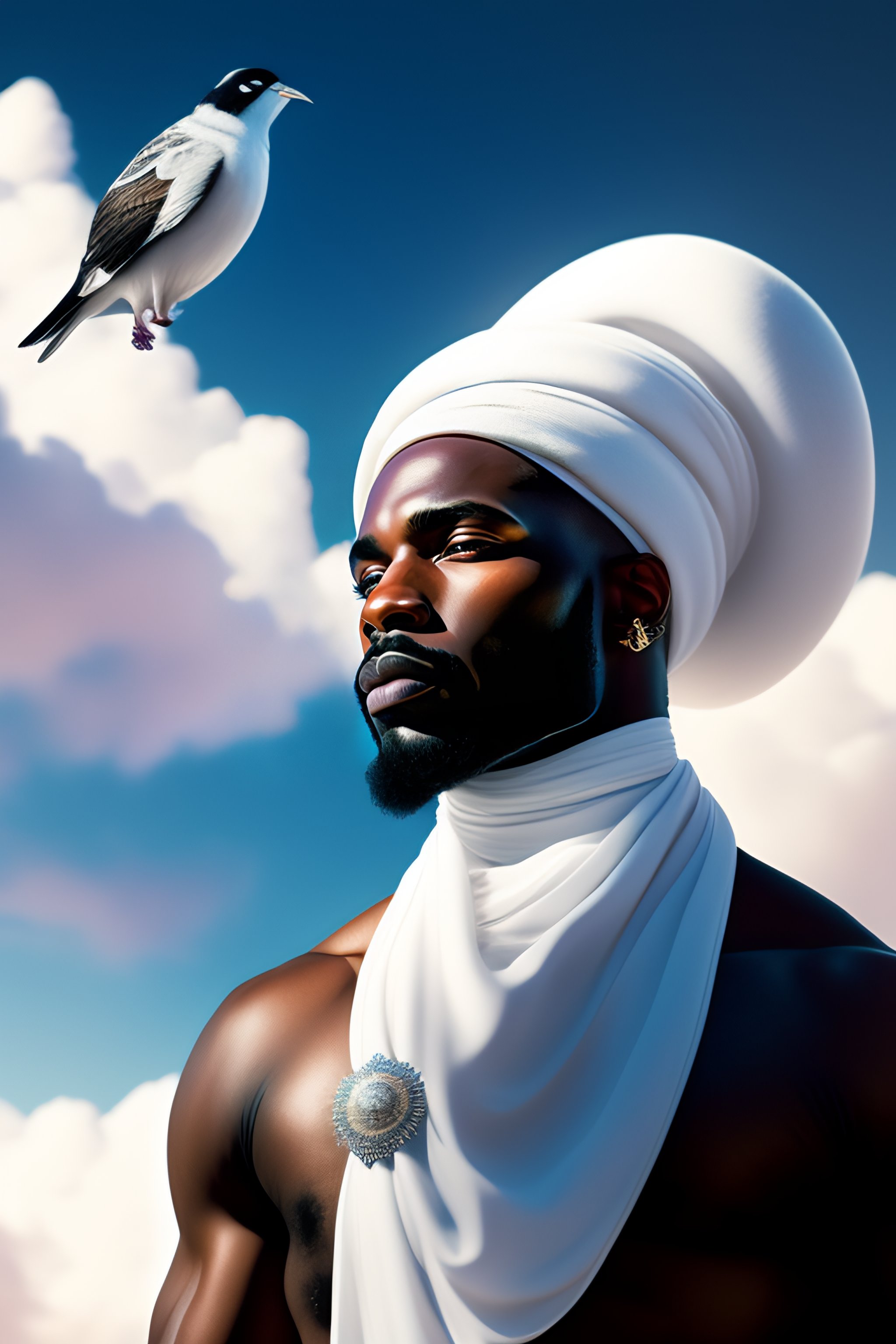 Lexica - Beautiful black man with white beard wearing white turban on ...