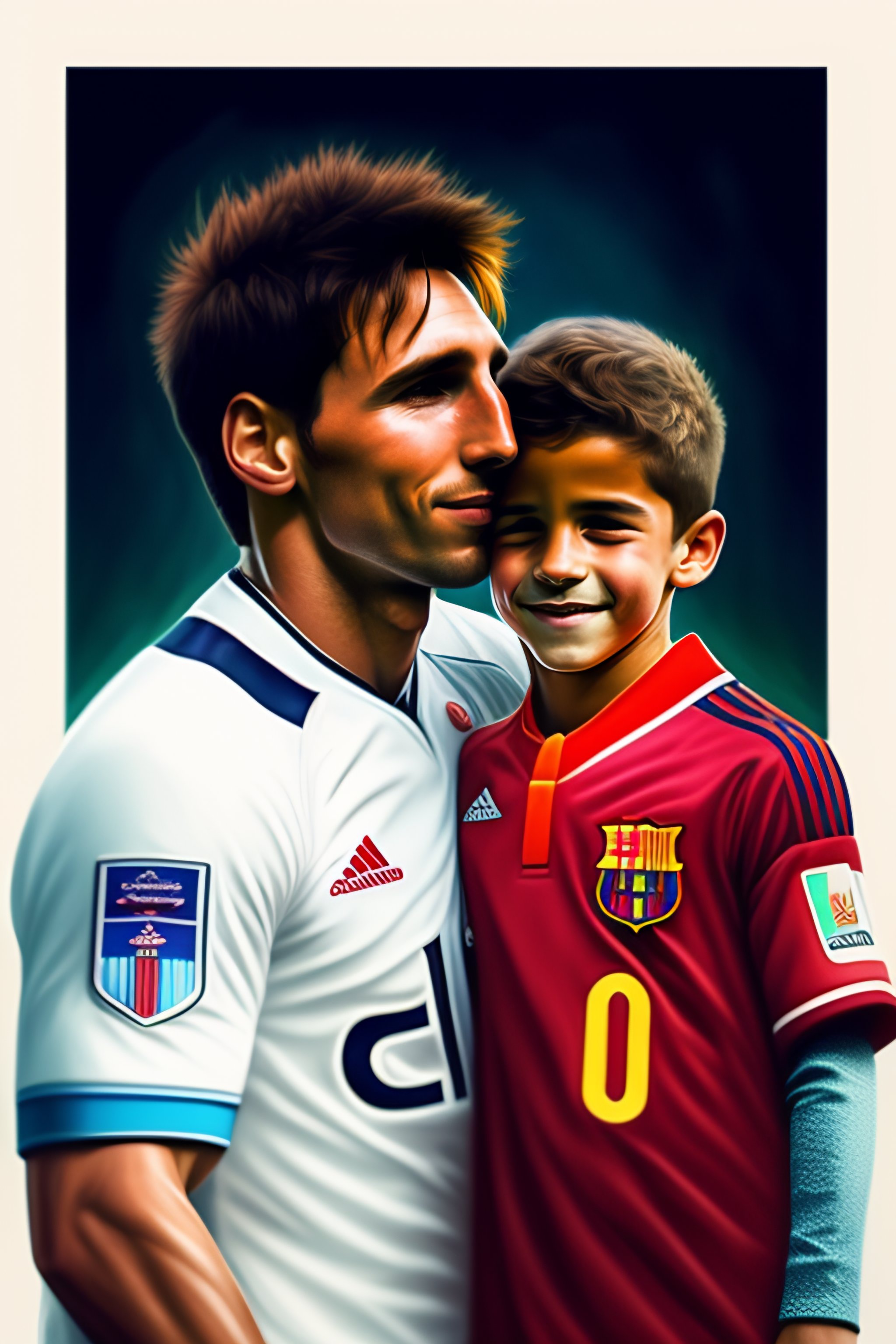 Lexica - Portrait of Messi as a kid hugging an old woman
