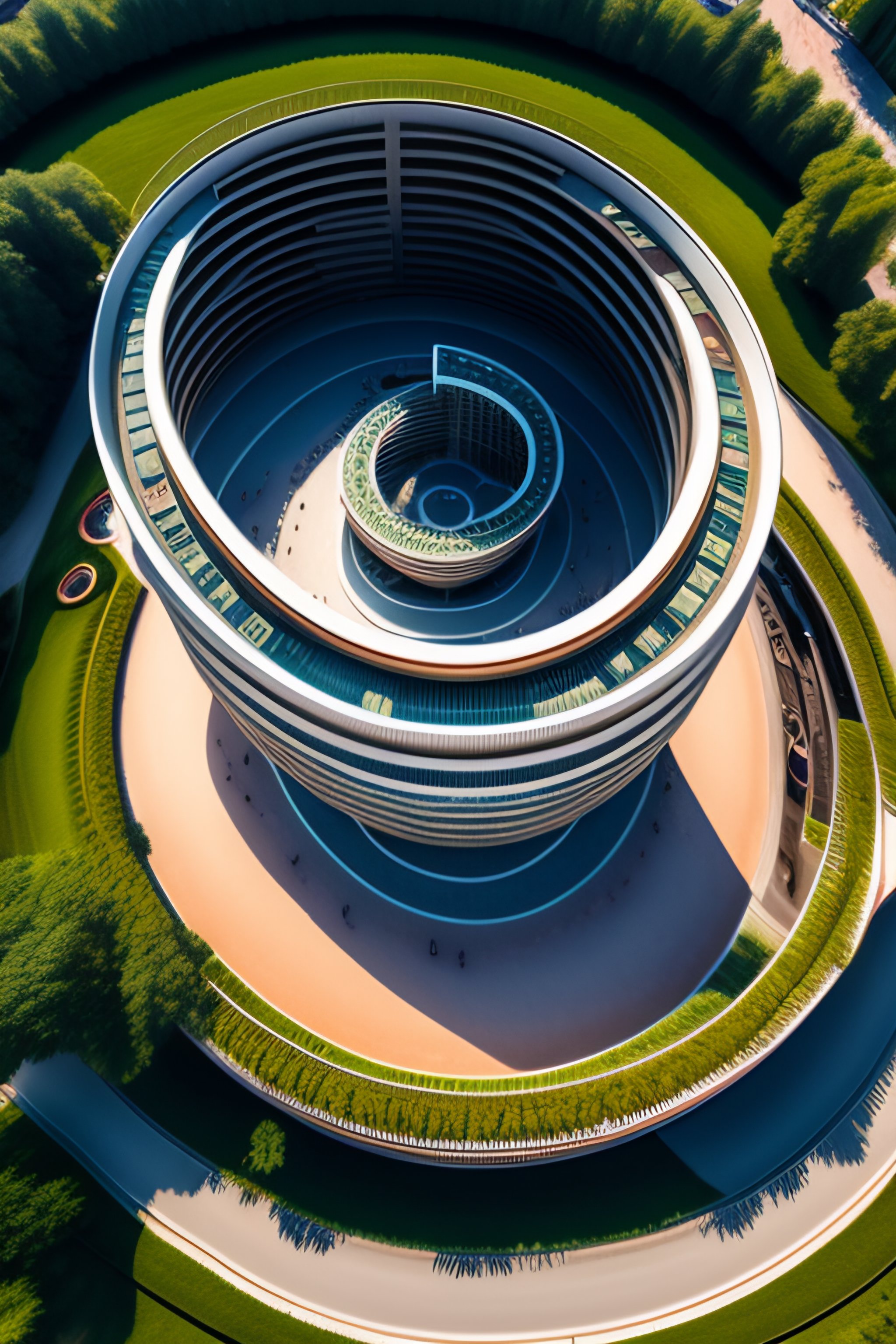 Lexica - Spiral-shaped urban complex, drone view