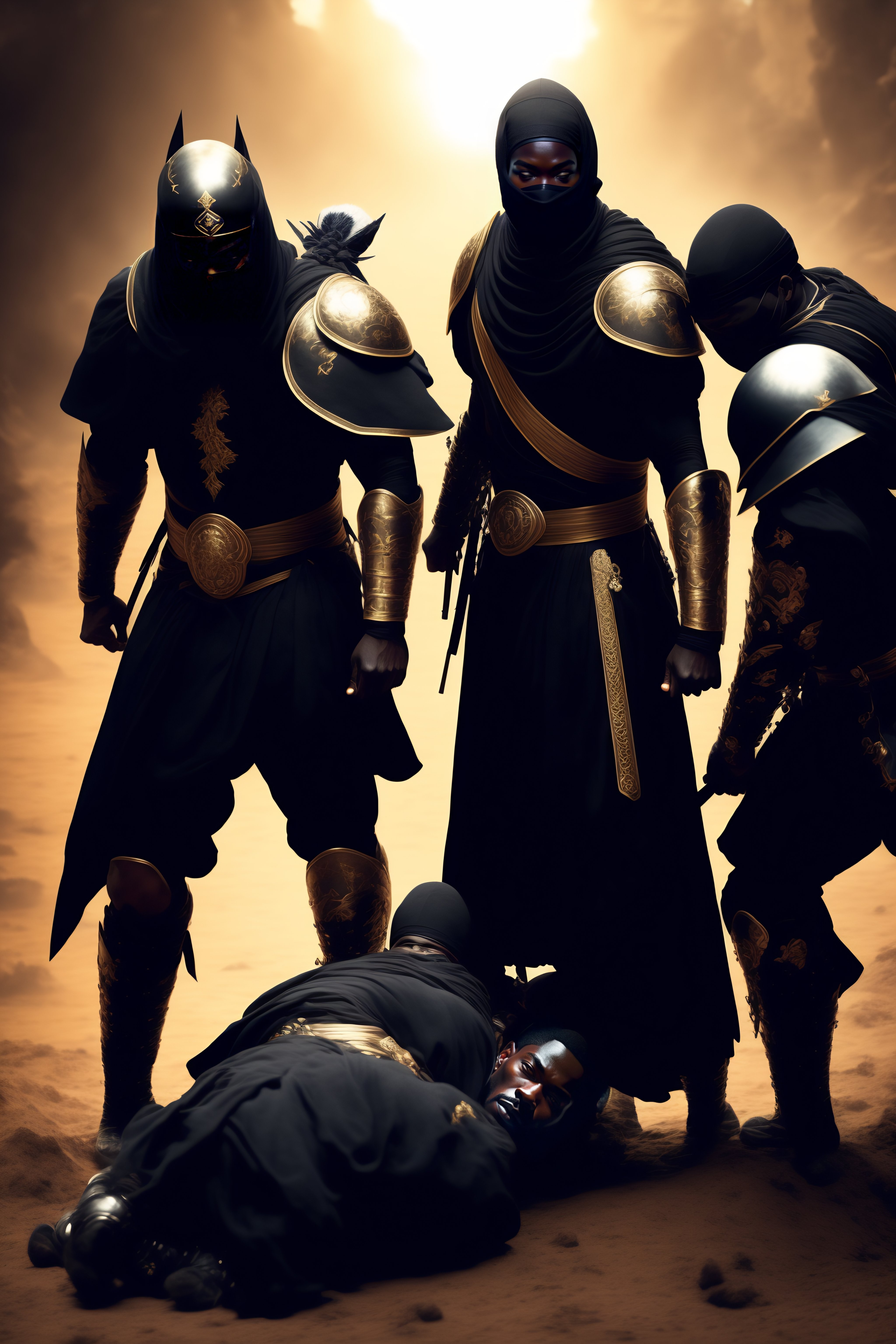 Lexica - Three Black Ninja Assassins helping their injured master to ...