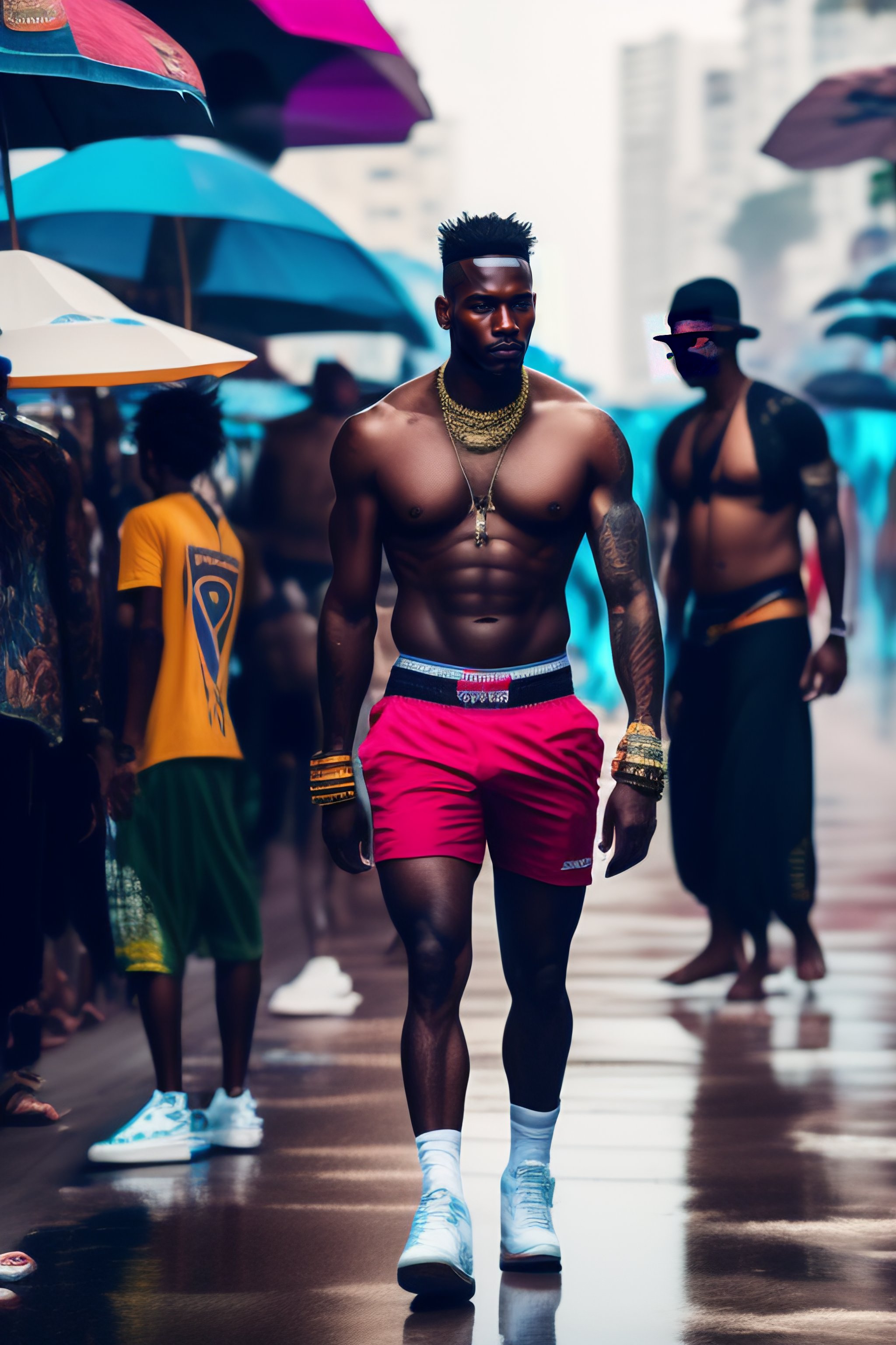 Lexica - Slum cyberpunk brazilian white man, cyberpunk copacabana beach ...