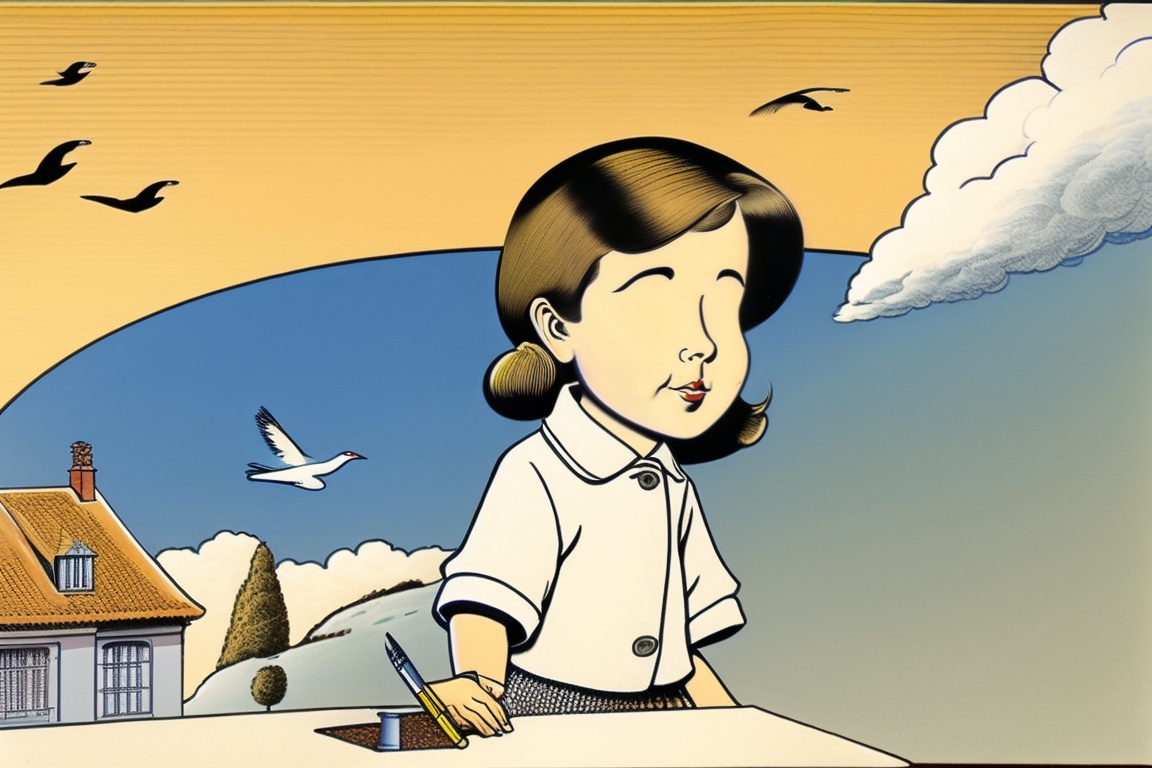 Lexica - Girl. pen and ink, birds eye view, illustrated by hergé ...