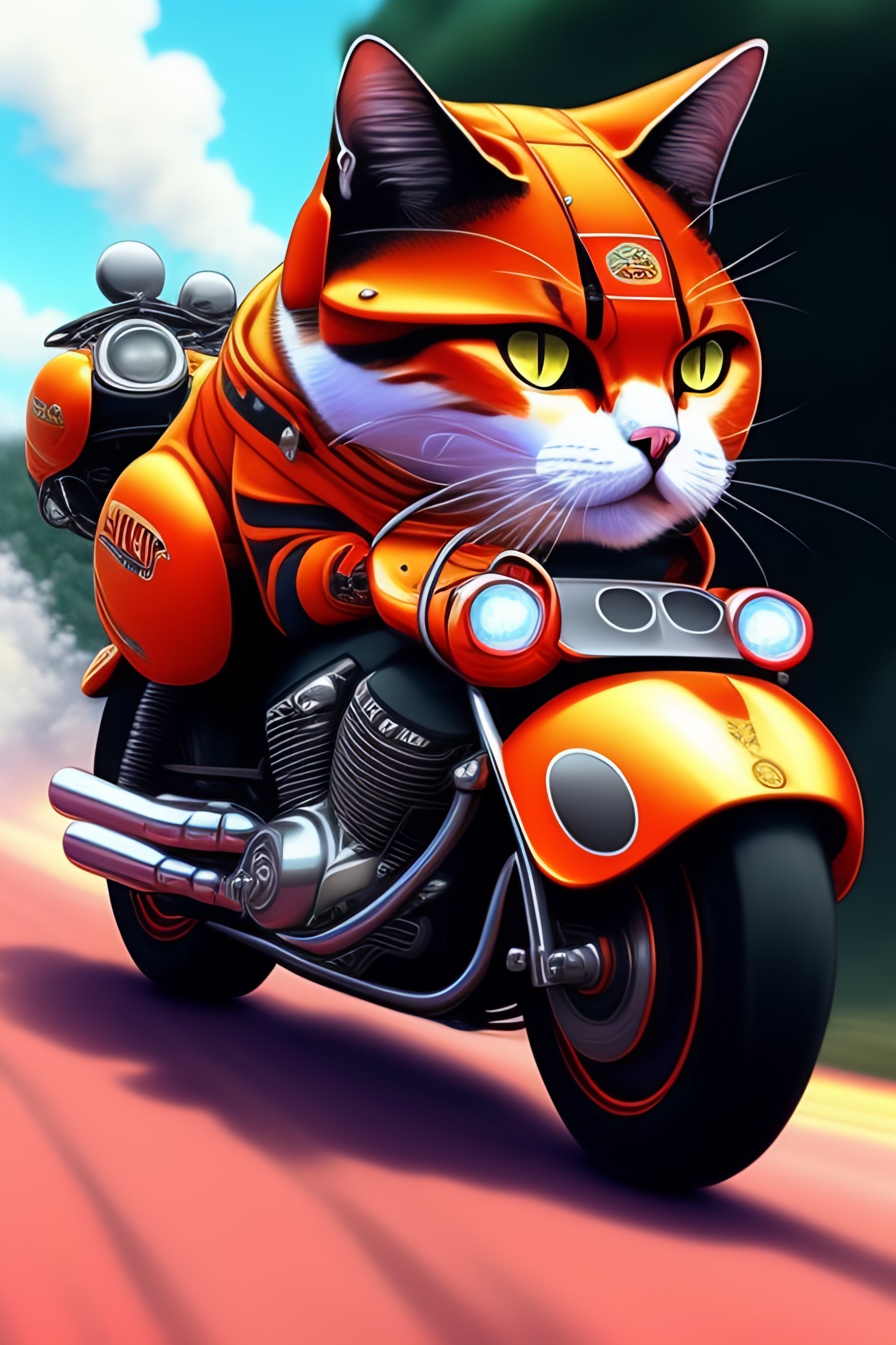 Lexica - Cat driving akira motorbike in anime style