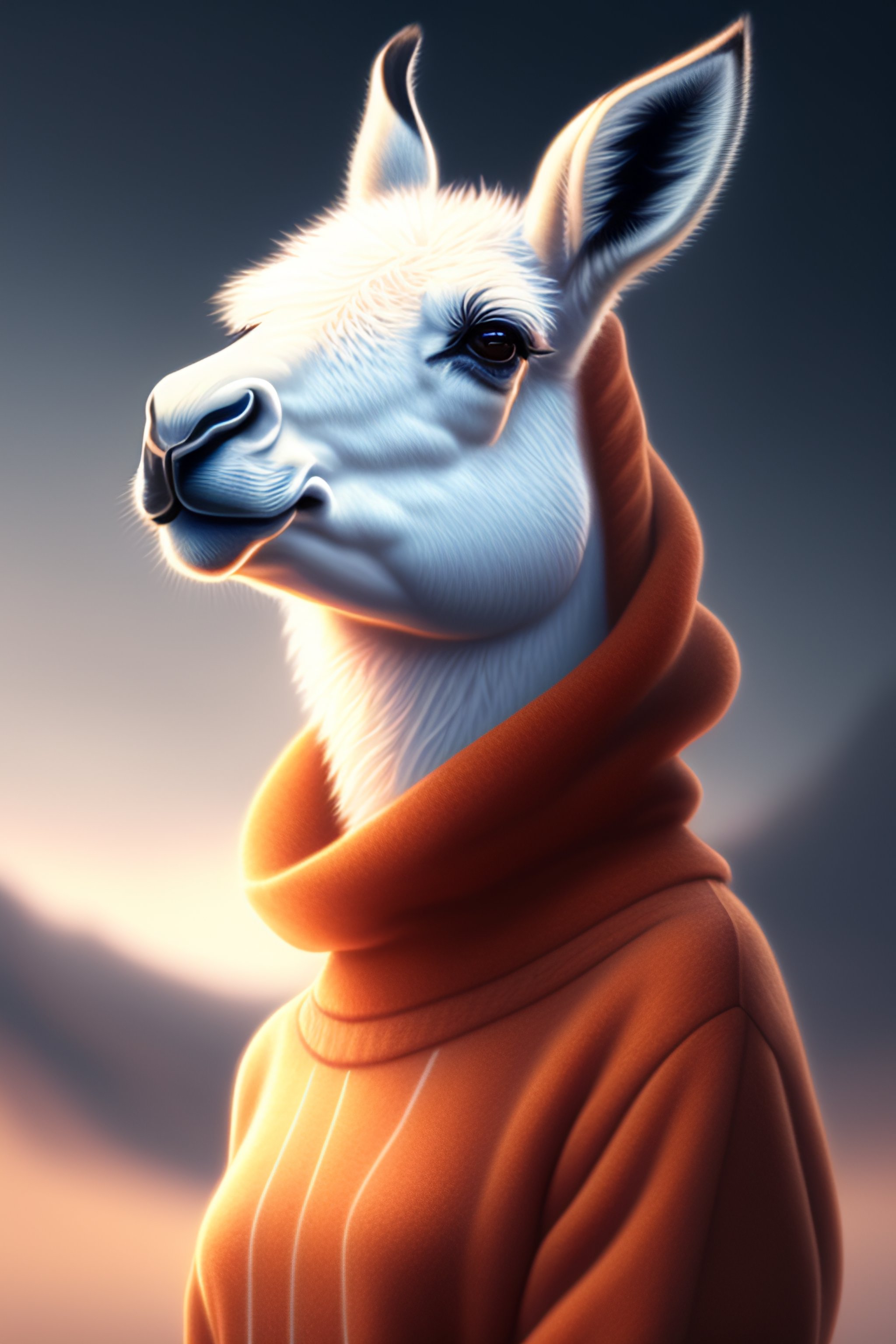 Lexica - Female anthropomorphic llama in sweater outfit, realistic ...