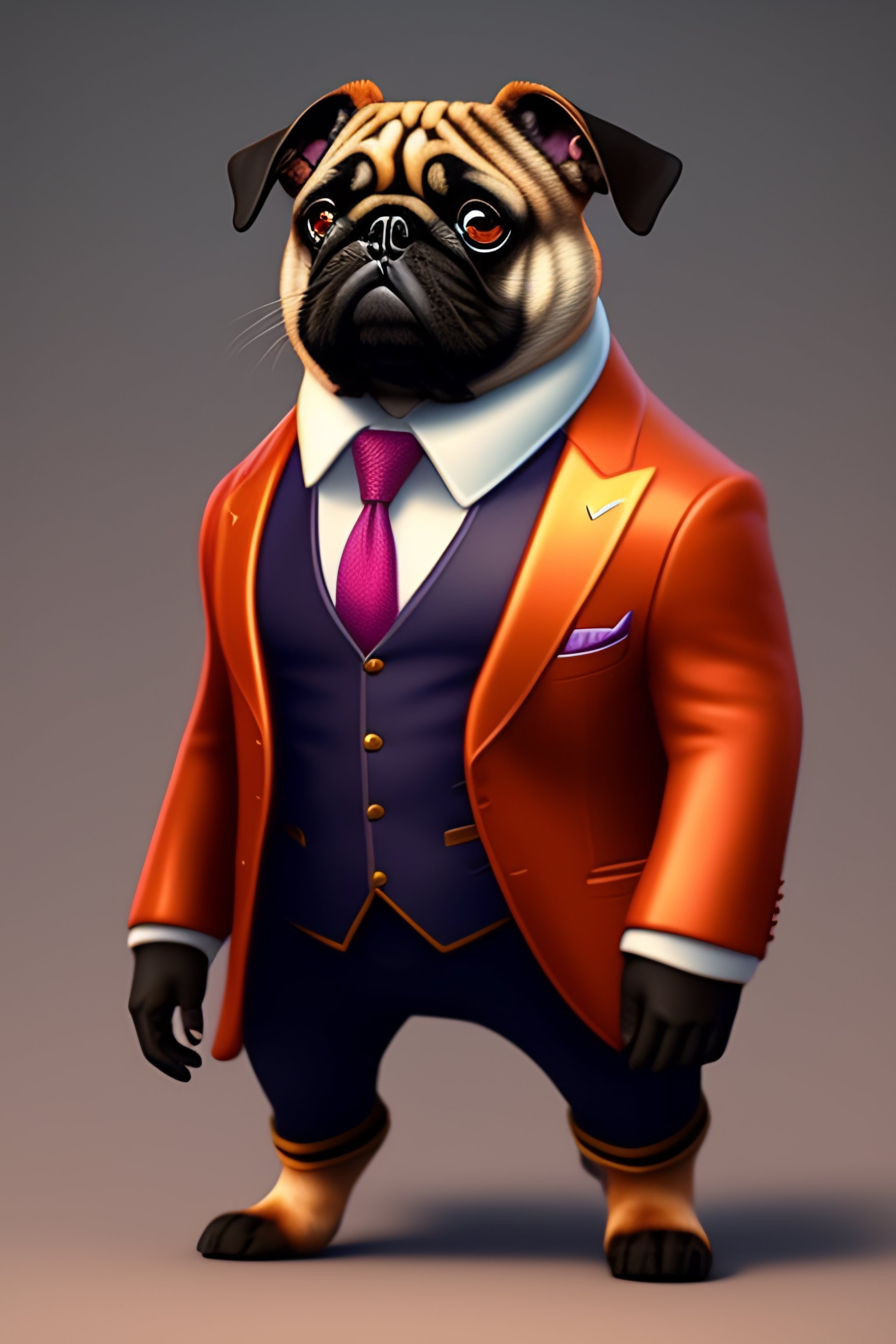 Lexica - Anthro furry humanoid pug, three piece suit, character concept ...