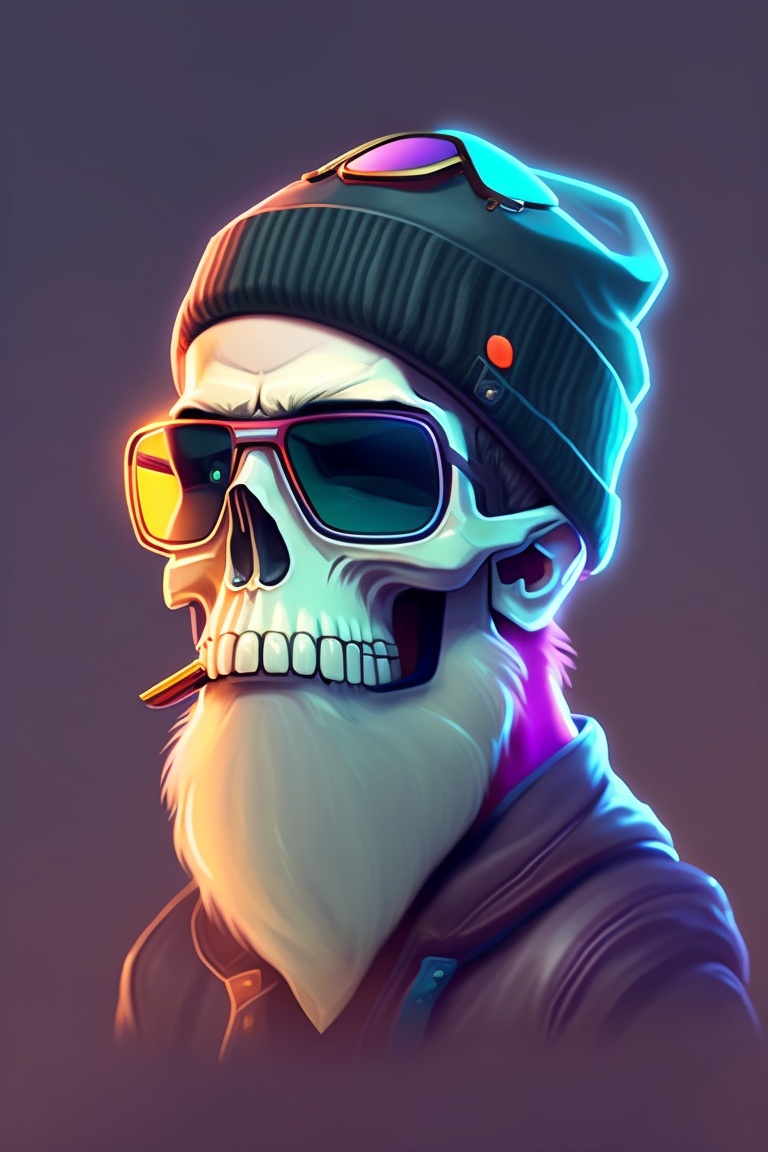 Lexica - Skull with beard wearing cap and glasses, gamer scene