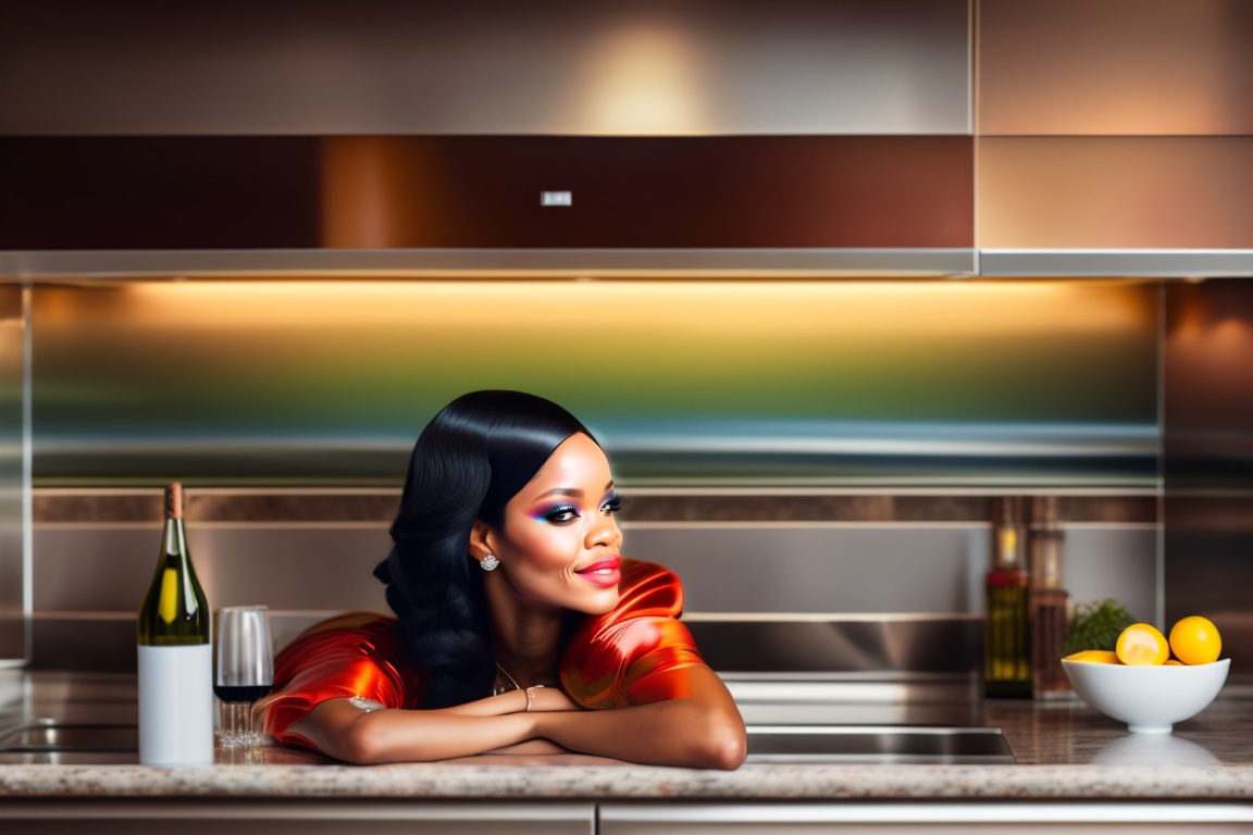 Lexica - Rihanna at home in a modern kitchen in her style