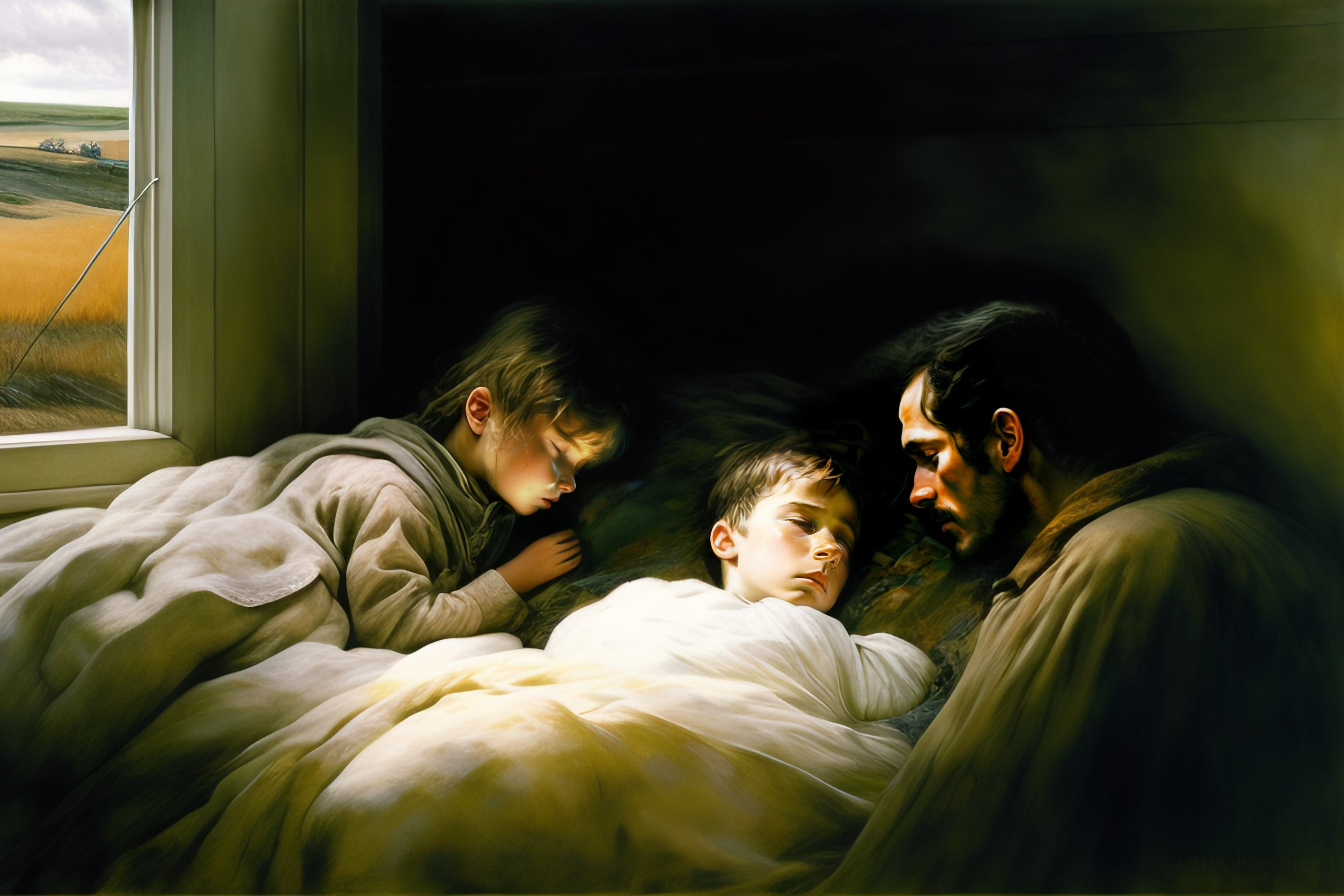 Lexica - A poor child in a coma in a dirty makeshift hospital, painting ...