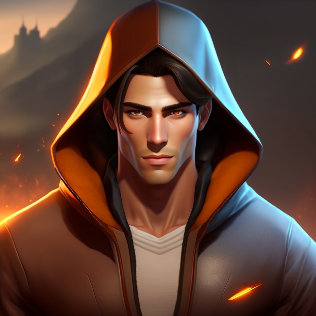 Lexica - Male character, tan skin, brown eyes, black hair, hooded,