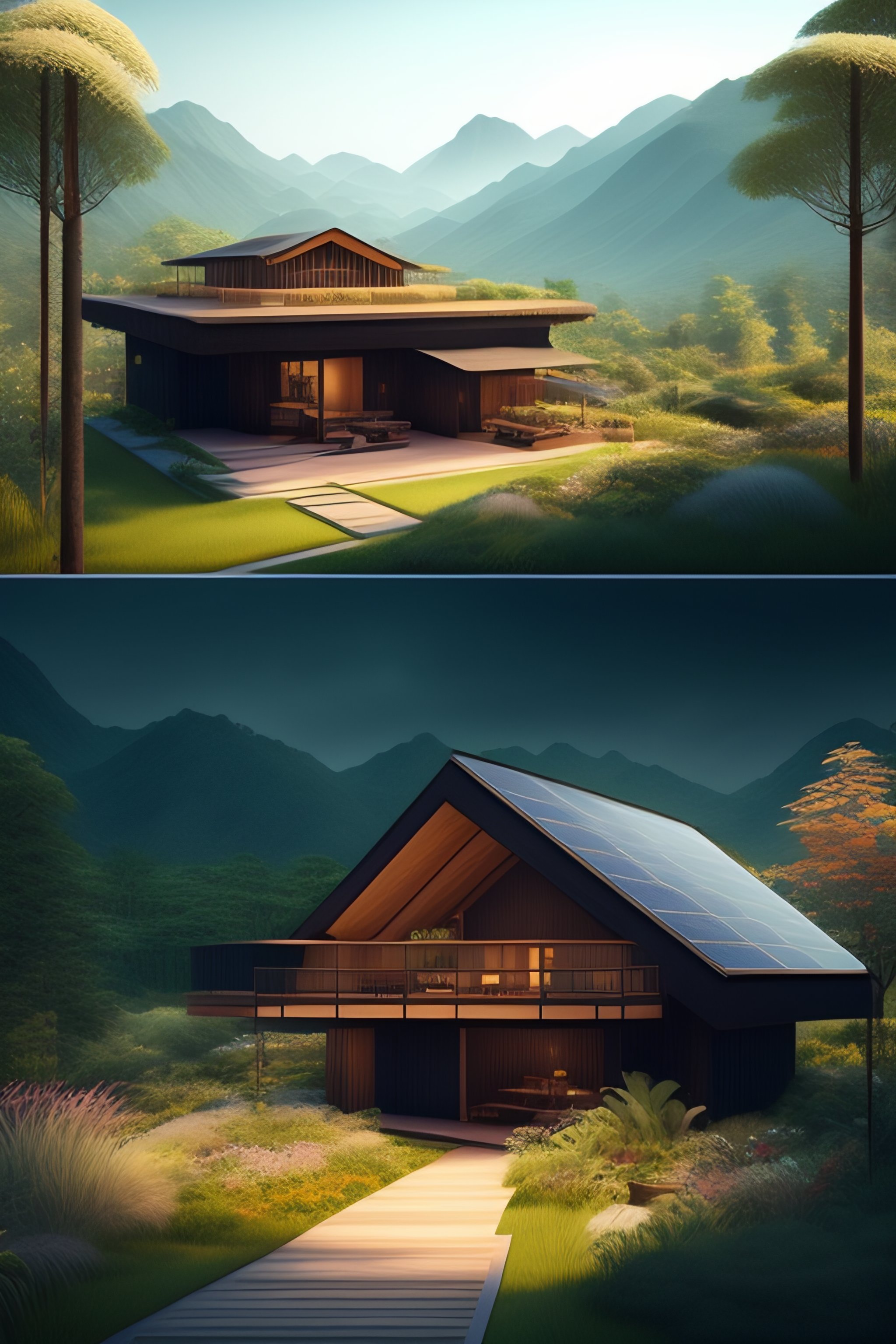 Lexica - An awesome night concept art of modern bahay-kubo with solar ...