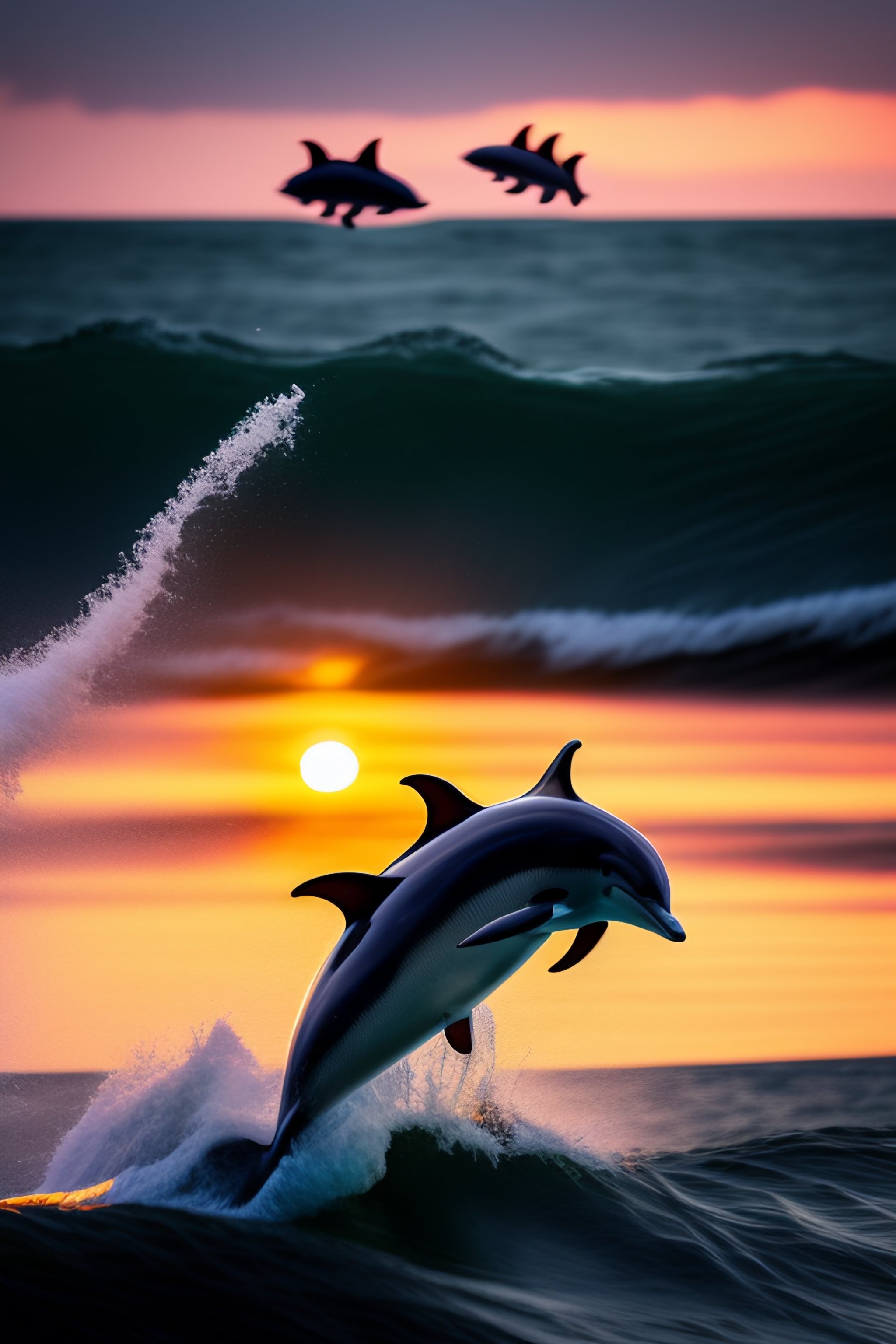 Dolphin Jumping In Sunset
