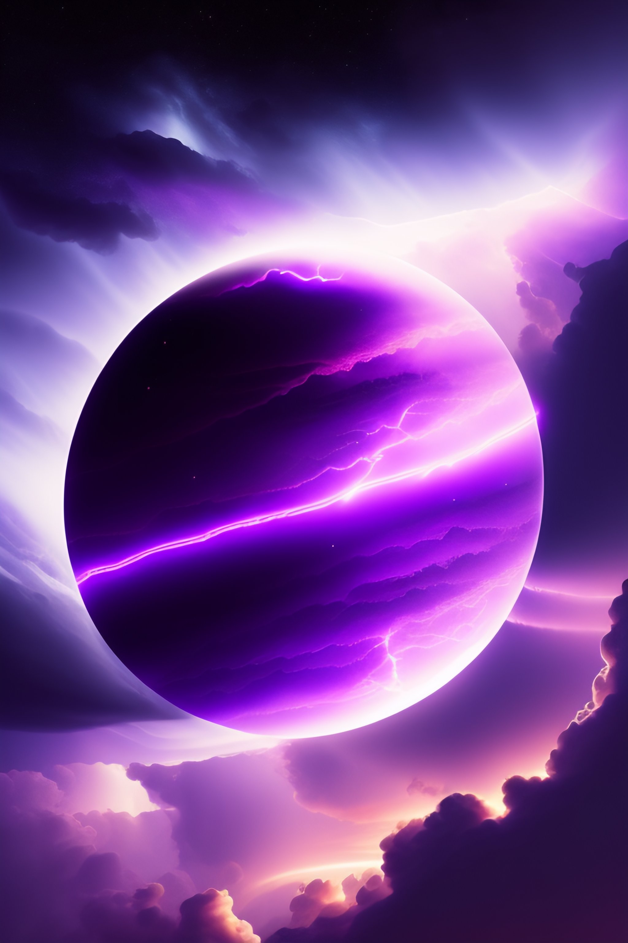 Lexica - A purple orb in the sky with lightnings, line art