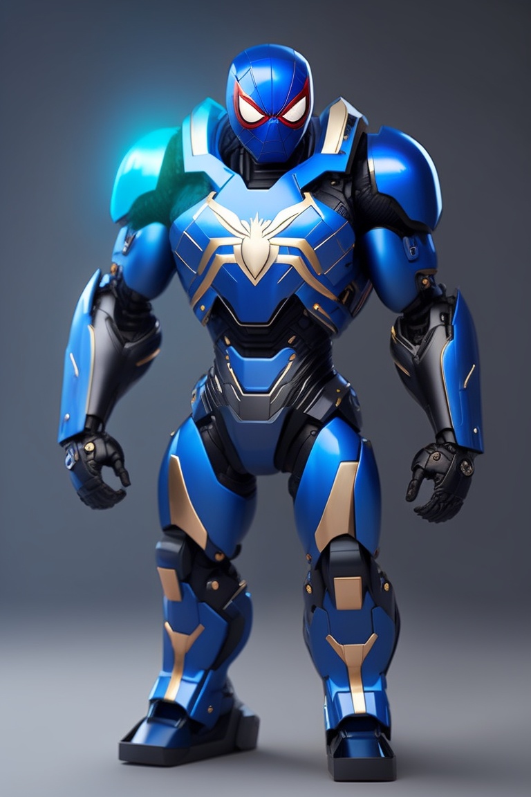 Lexica - Robot spiderman, full body, iron head, blue black white colour