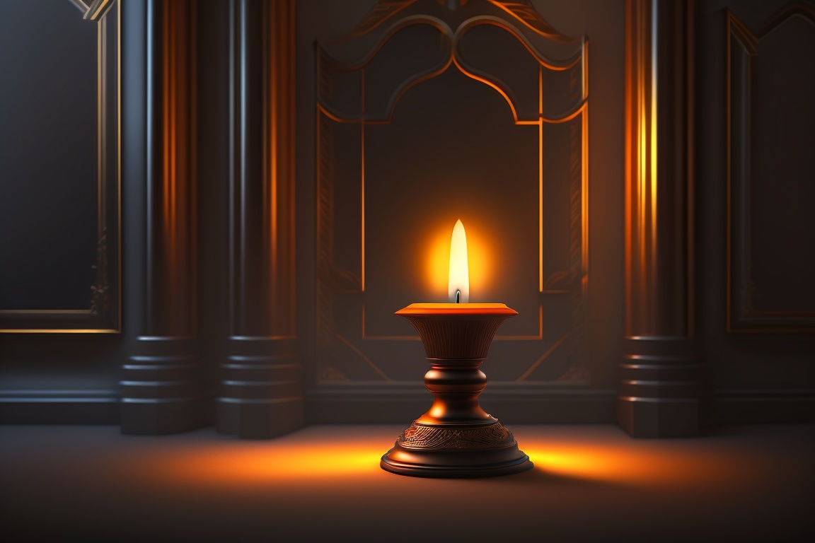 Lexica - A dimly lit room with a single flickering candle at its center ...