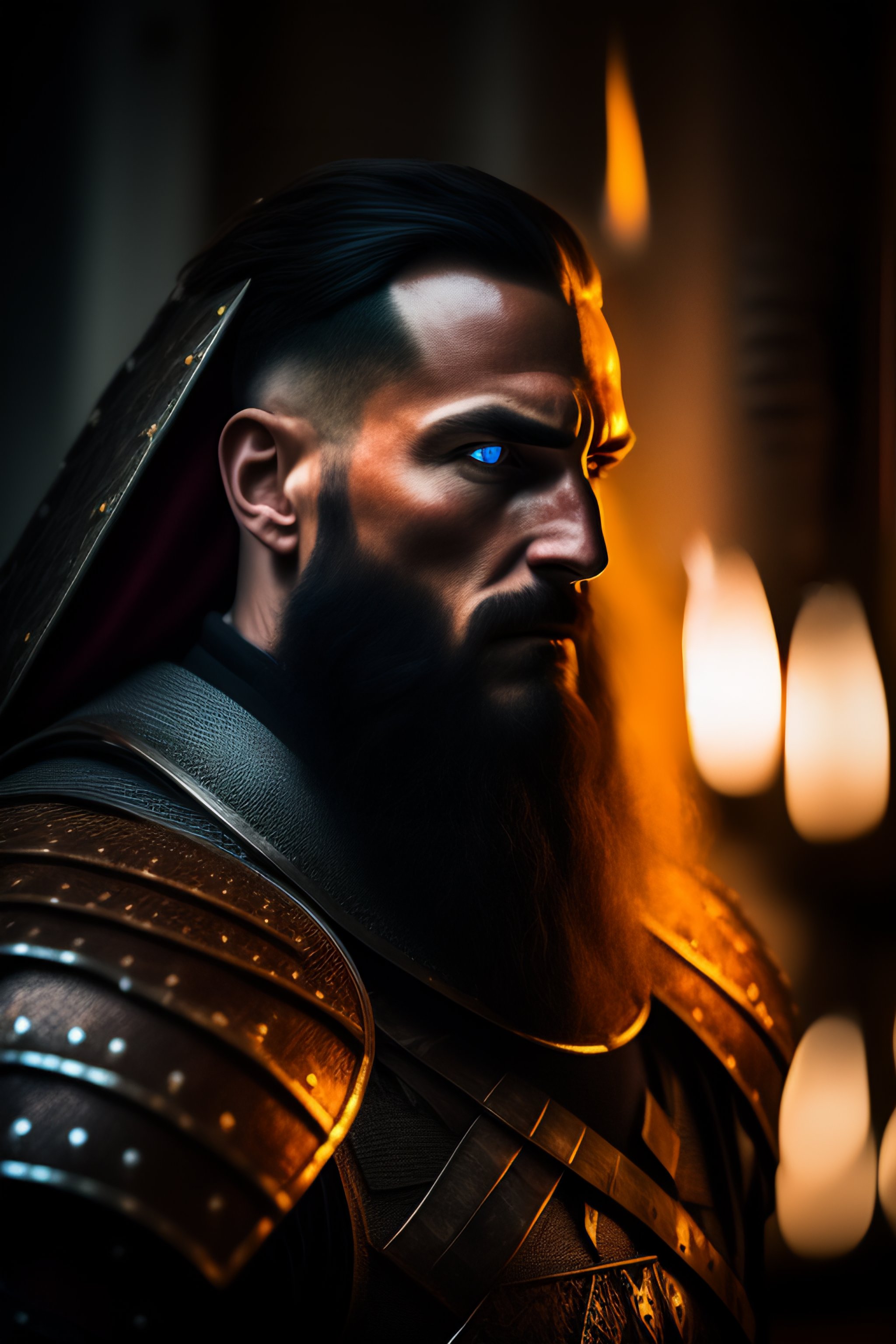 Lexica - 30 years, male, haunted, fighter, medieval armor, beard ...