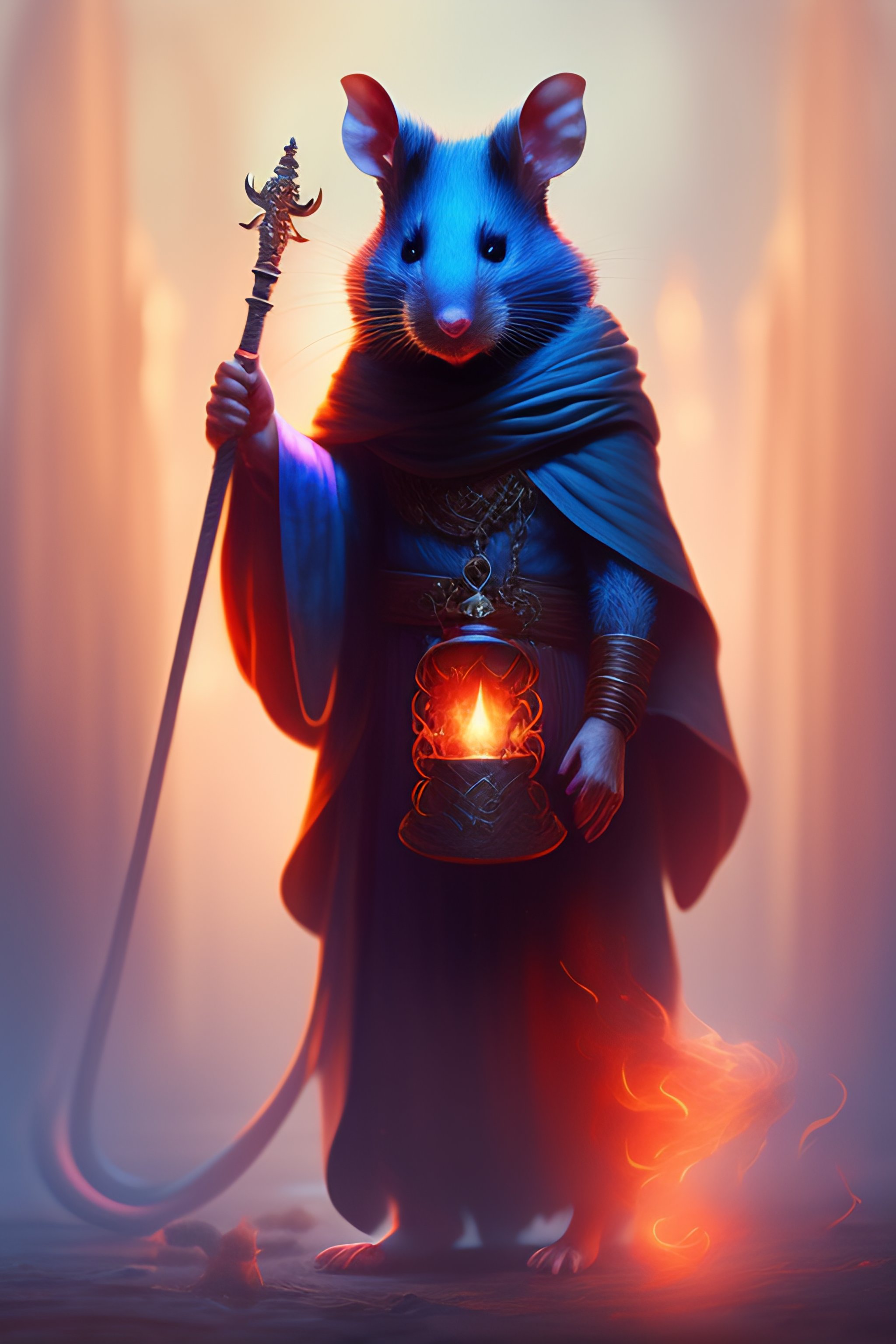 Lexica - Photo of a ghostly rat with glowing red eyes, wearing tattered ...