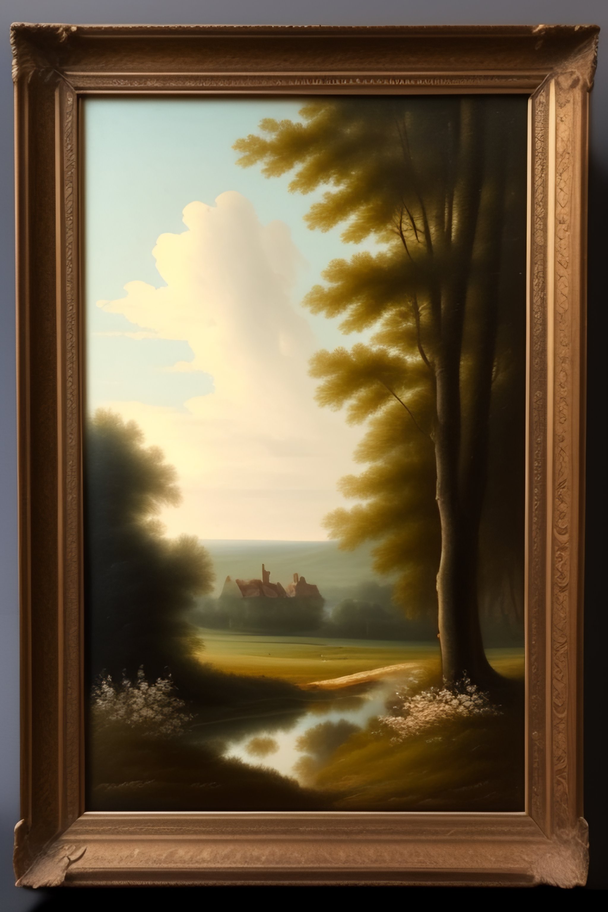 Lexica - 18th century oil painting of a spring meadow, rustic washed ...