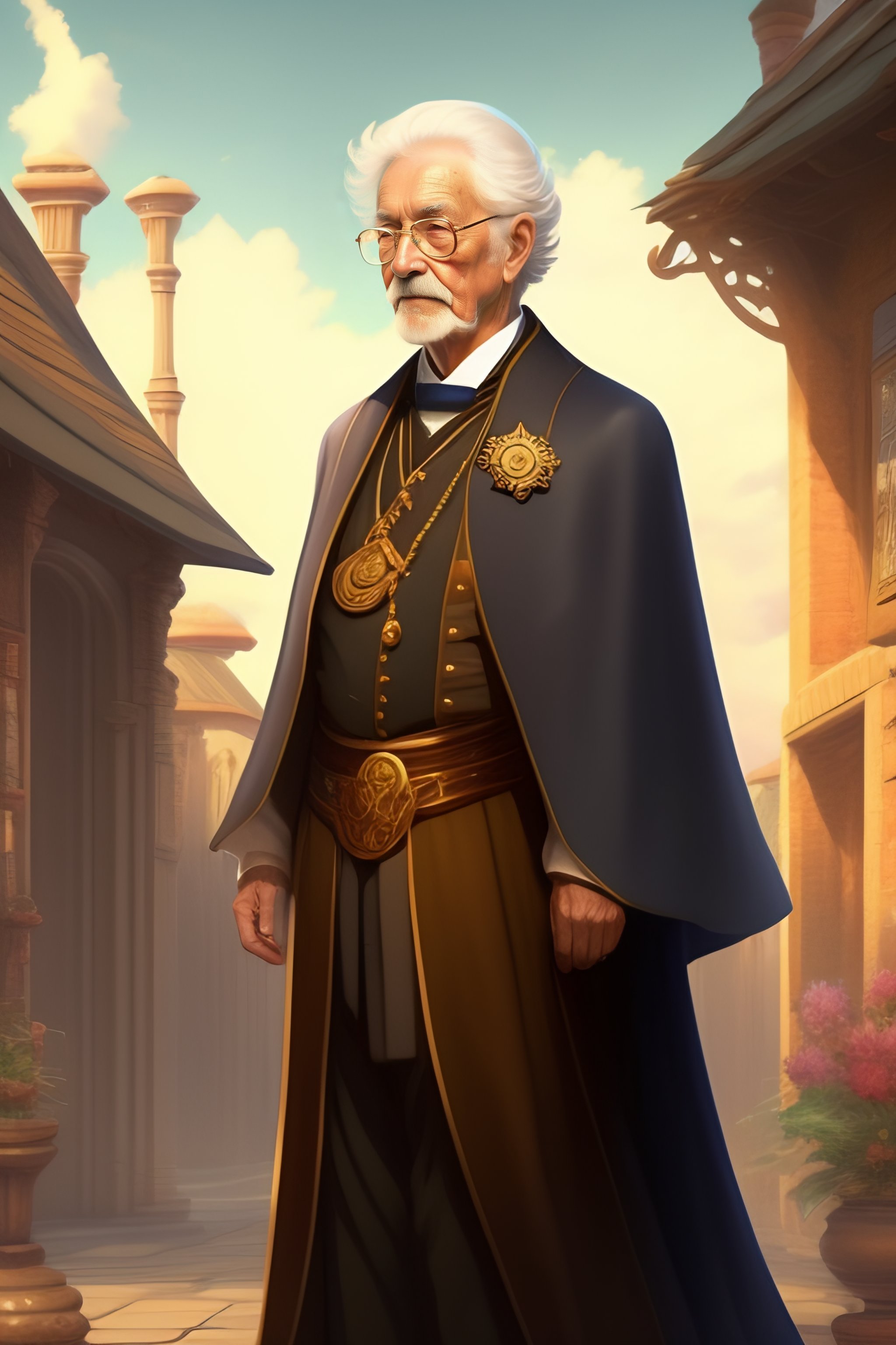 Lexica - Fullbody image,wide view,a wise village head,scepter,kindly,an ...