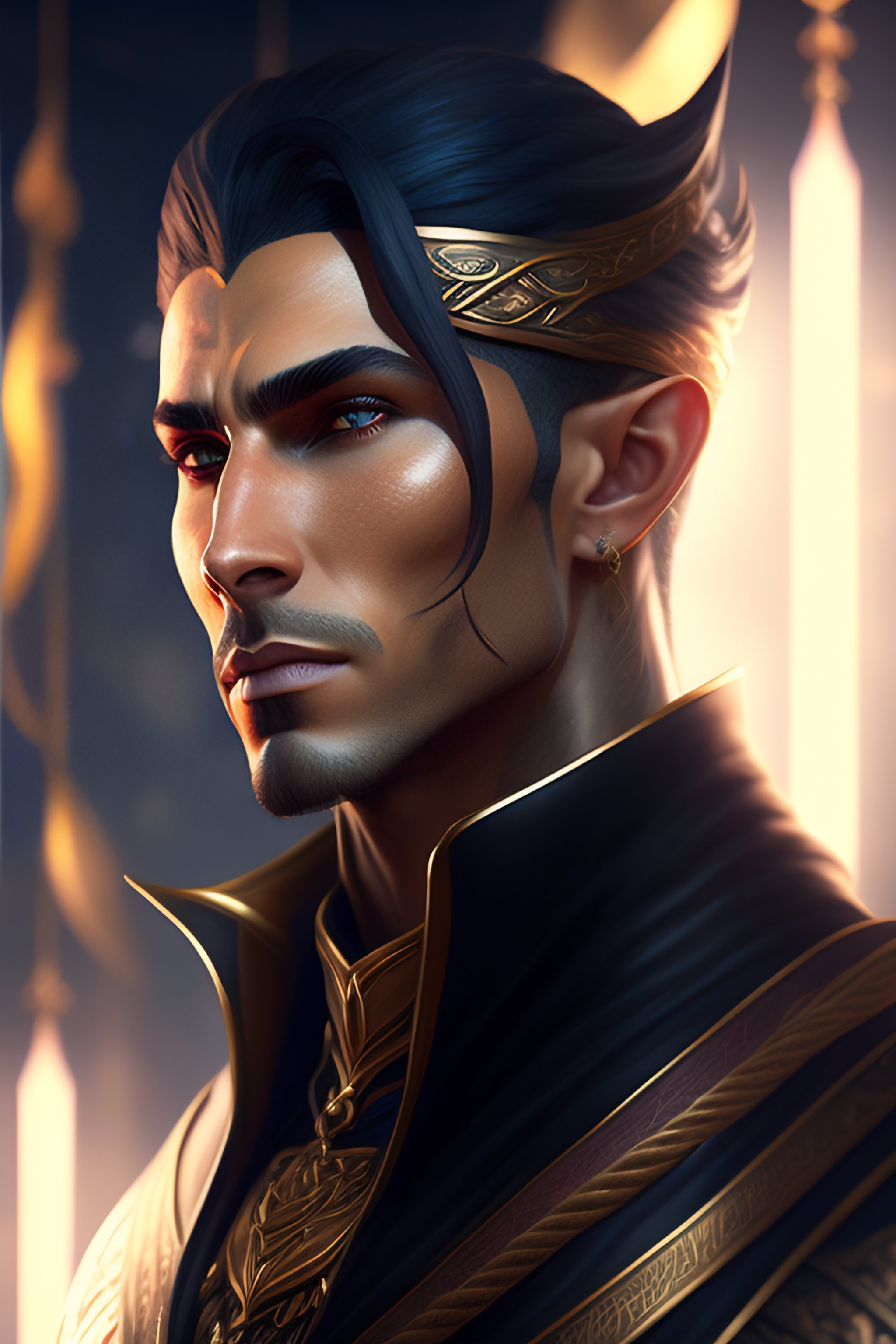 Lexica - Male Elven Sailor. long pointy ears. Muscular. Long black ...