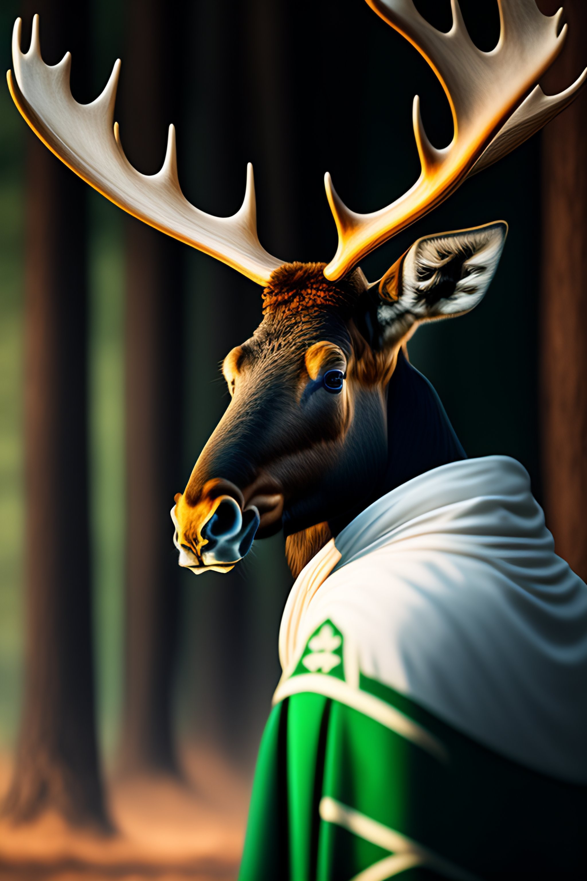 Lexica - Photorealistic moose with antlers wearing a monk's robe (dark ...