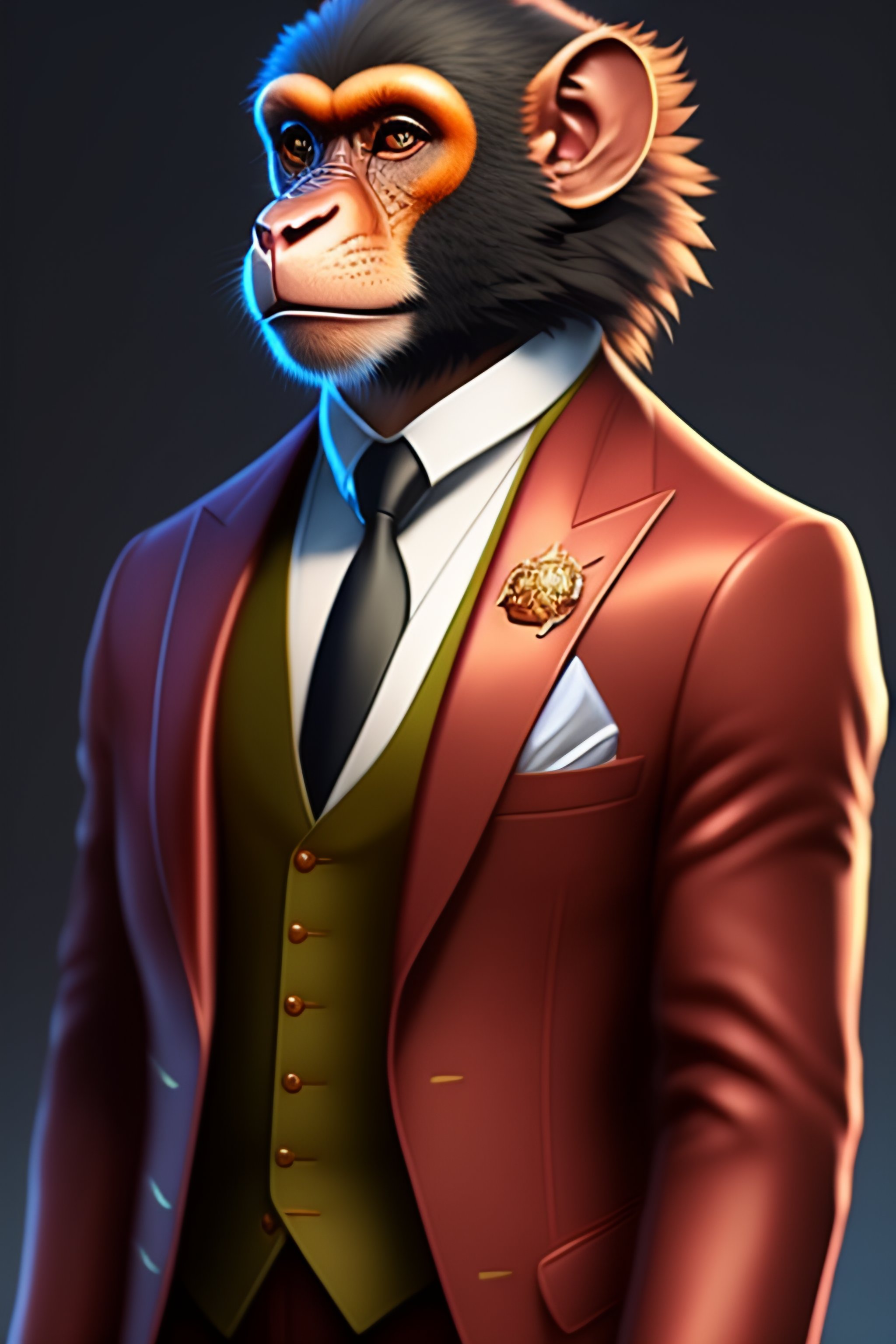 Lexica - Anthro furry humanoid monkey, three piece suit, checking watch ...