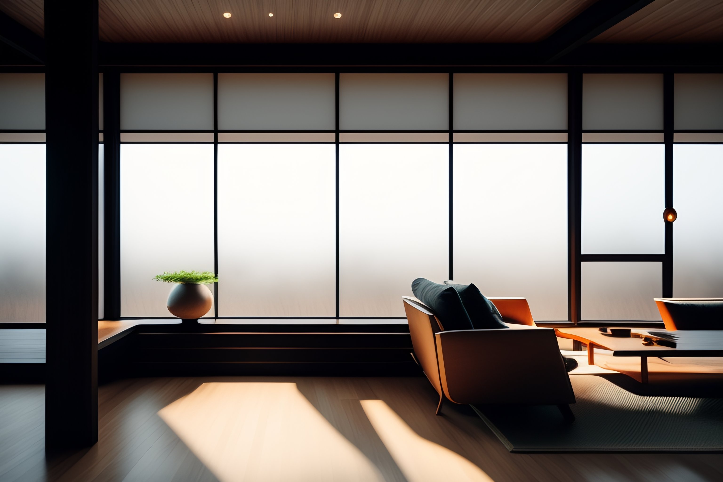 Lexica - Japanese design loft with simple furniture and a large window ...