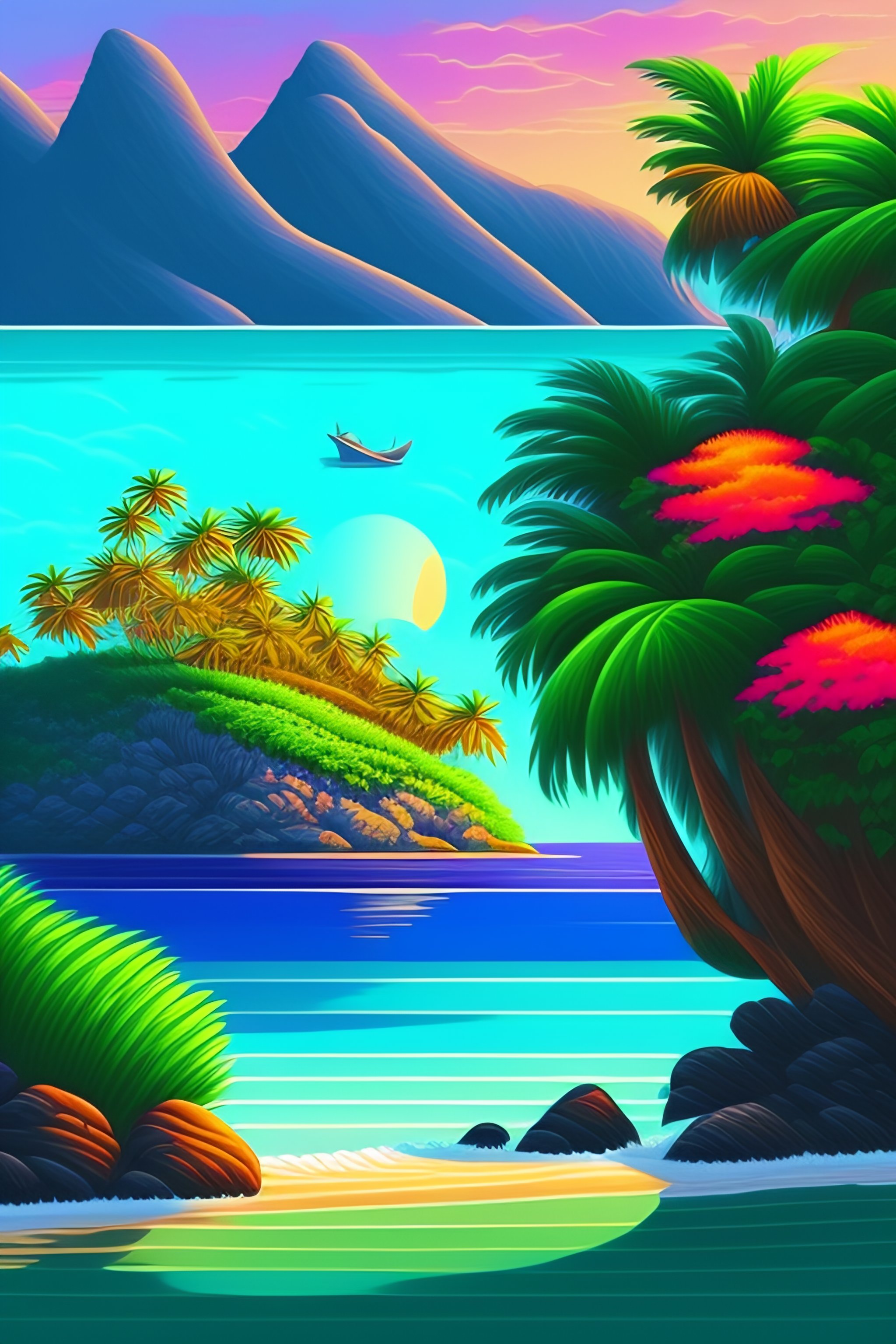 Lexica - Tropical island paradise landscape from the water seeing the ...