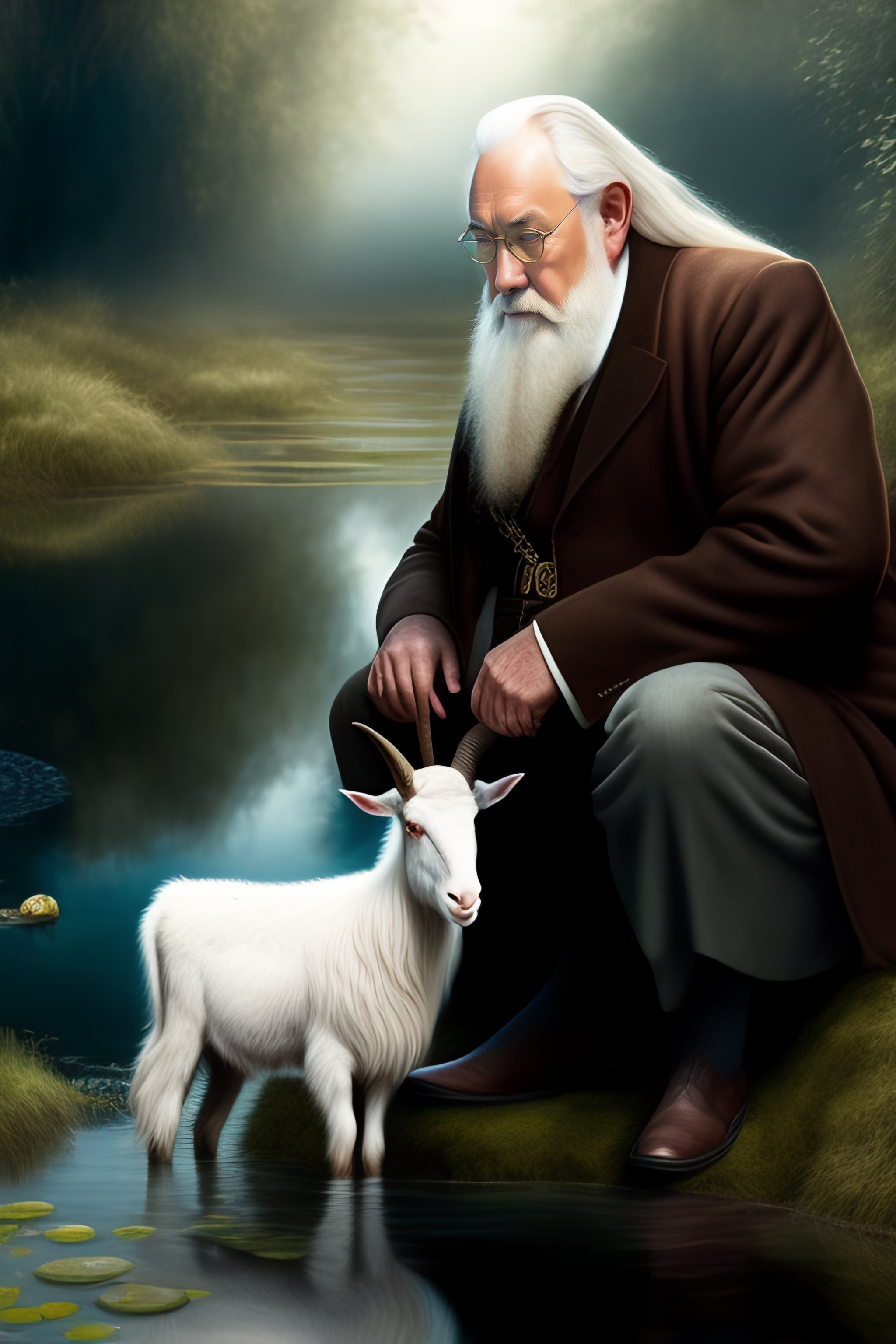 Lexica - Protrait of Albus Dumbledore petting his pet goat, sitting in ...