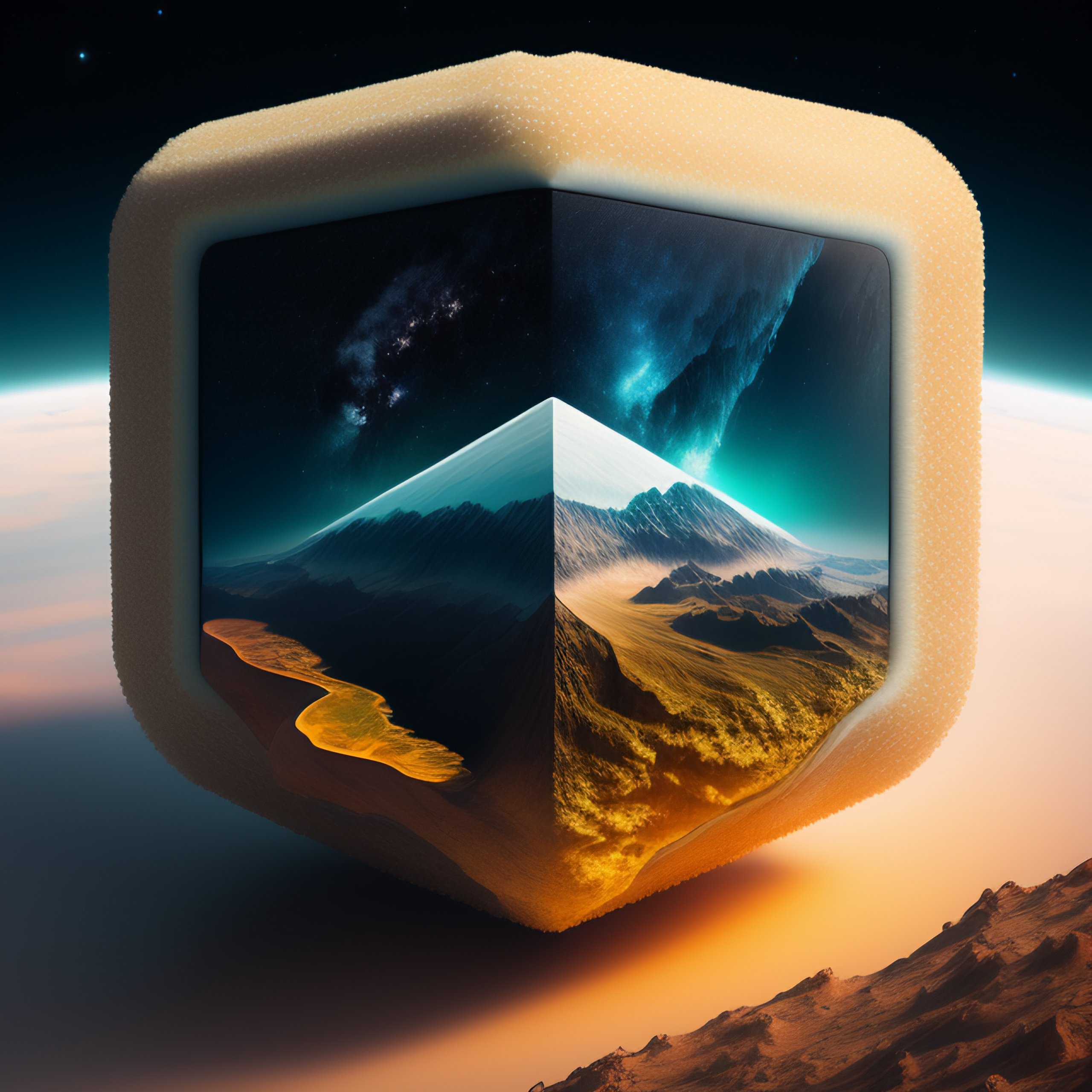 Lexica - Cubic Earth in space. Earth in the form of a cube. Photo