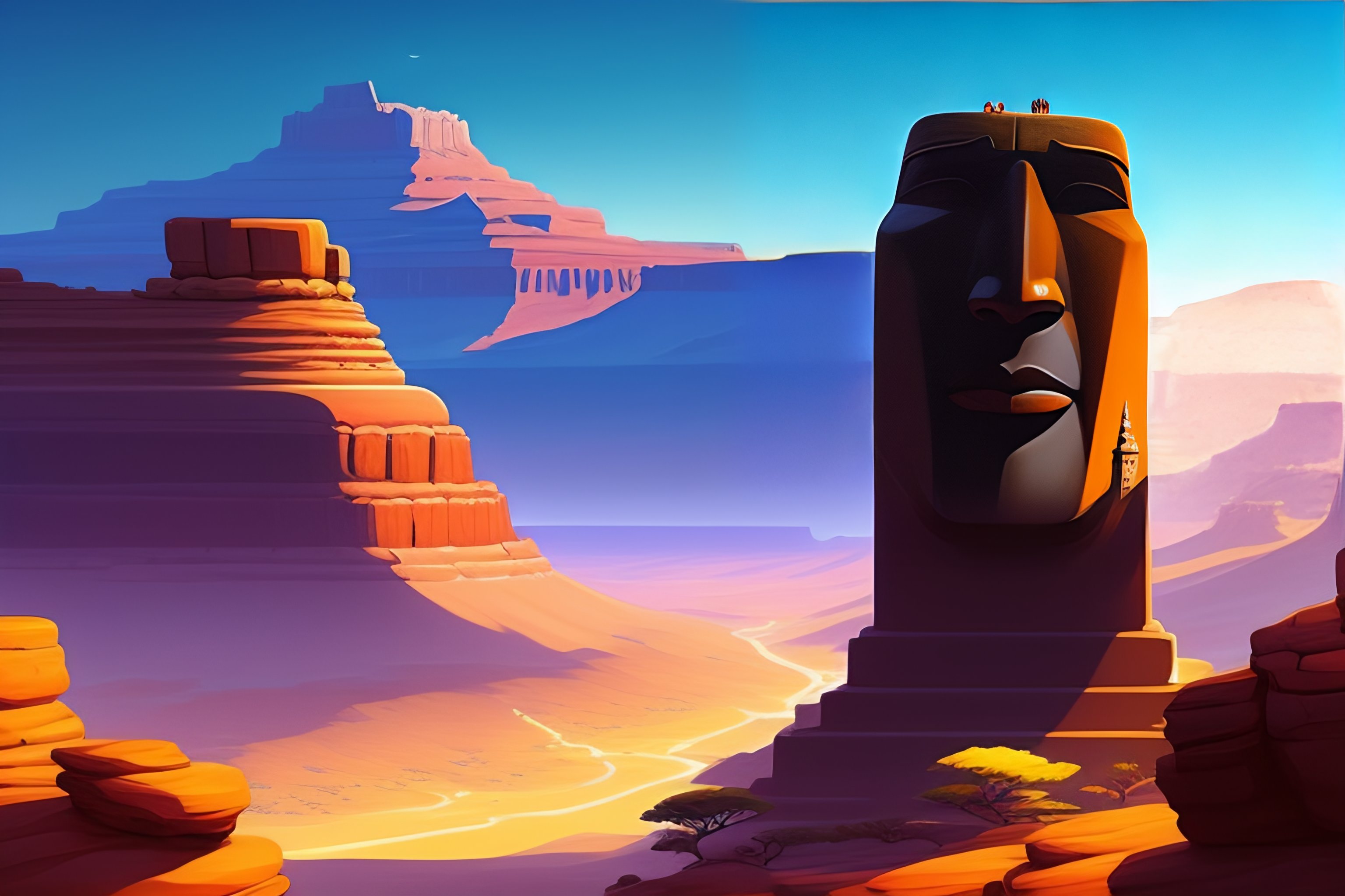 Lexica - Moai statue destination city in the depths of the grand canyon ...