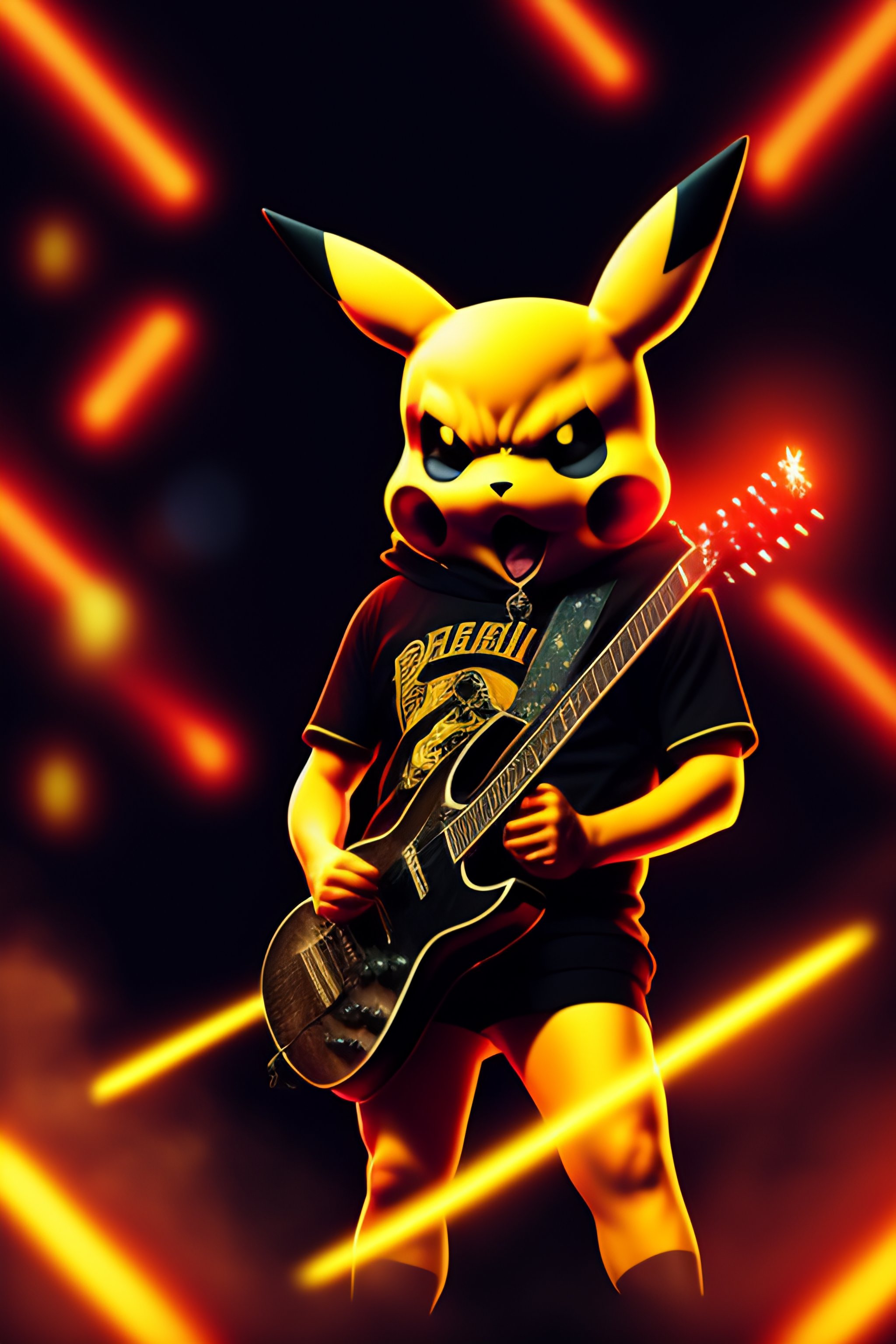 Lexica - A metalhead pikachu with a black metal logo sweater and spades ...