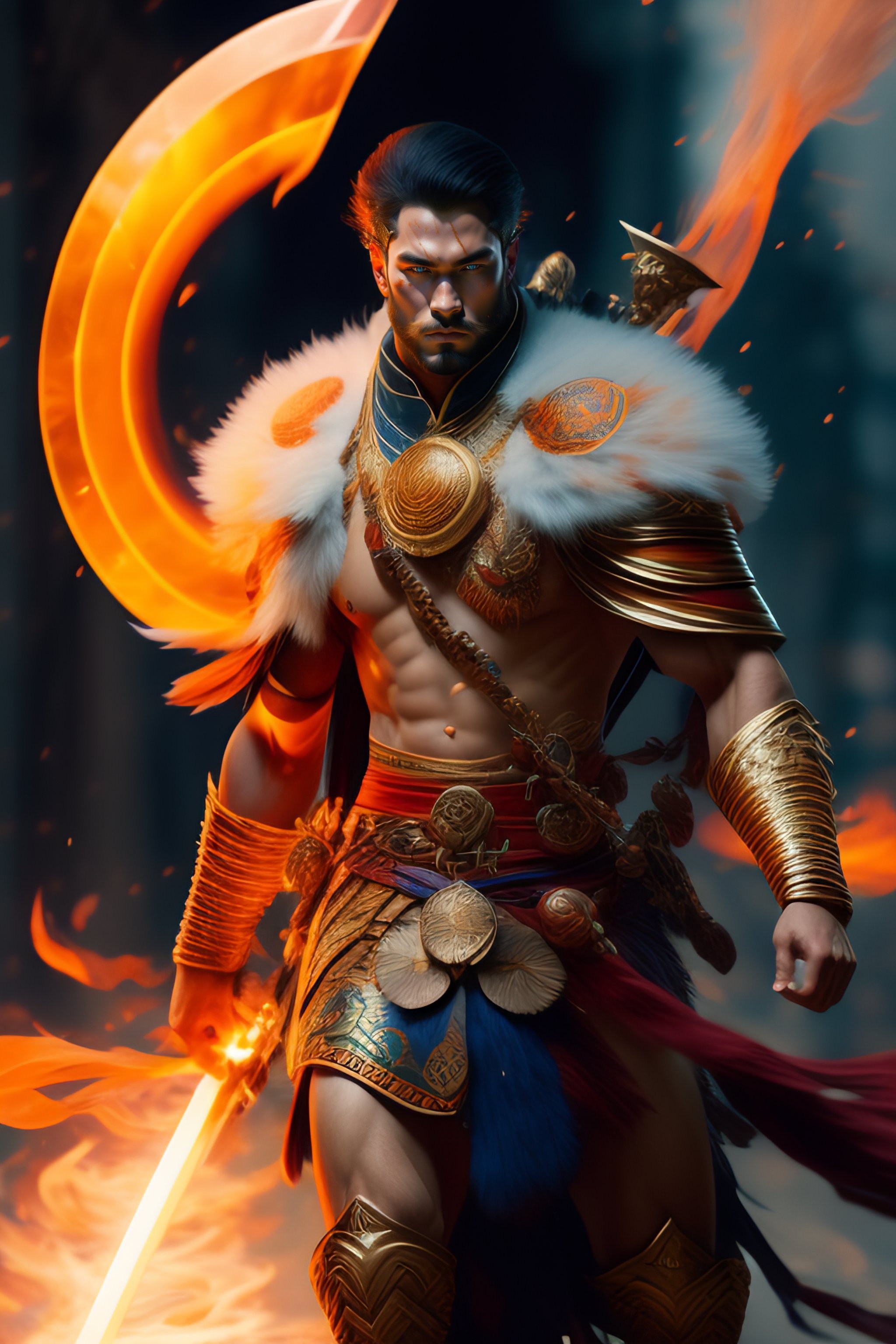 Lexica - Scottish male caucasian warrior, orange spike aura in motion ...