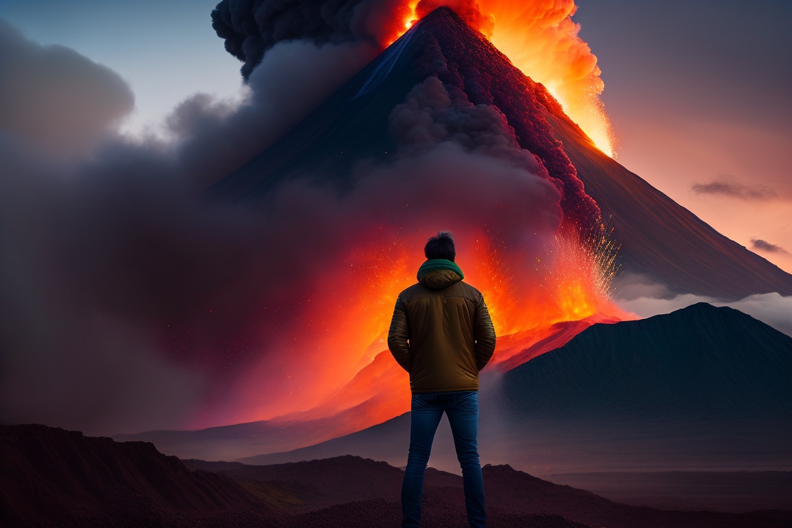 Lexica - Mayon volcano erupting, man standing watching the scenery ...