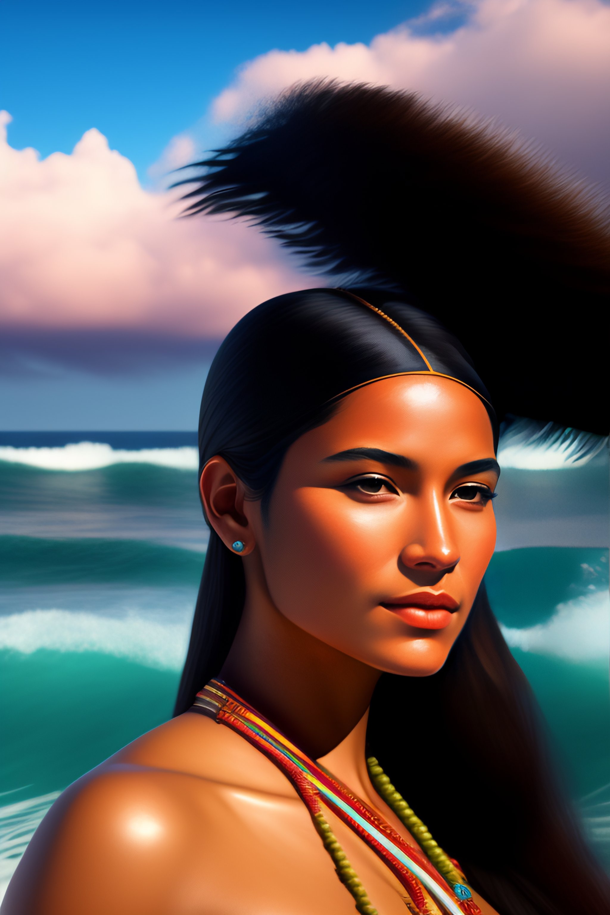 Lexica - Native american young woman portrait in 3d digital art with ...
