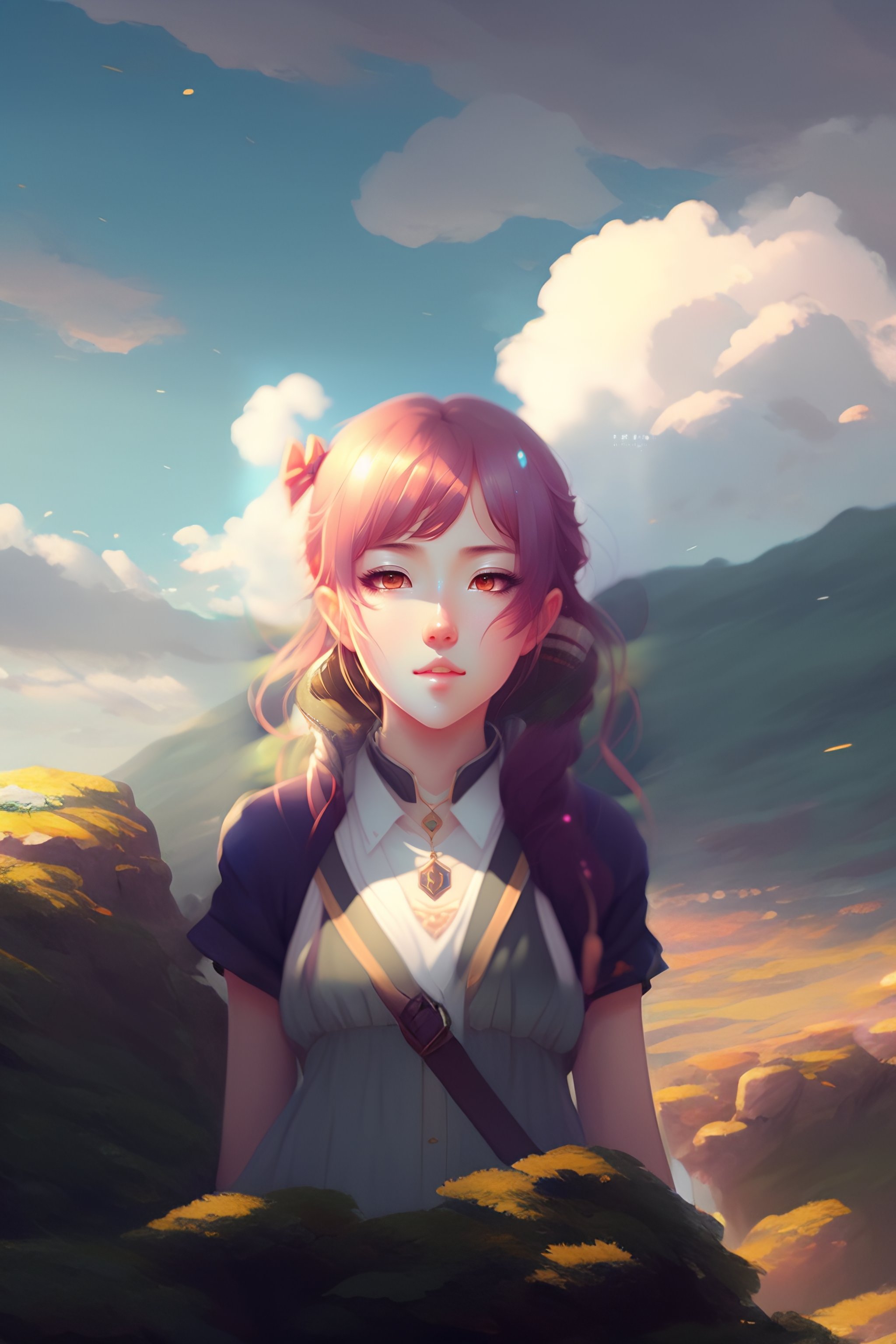 Lexica - Portrait of cute girl, cloudy sky background lush landscape ...