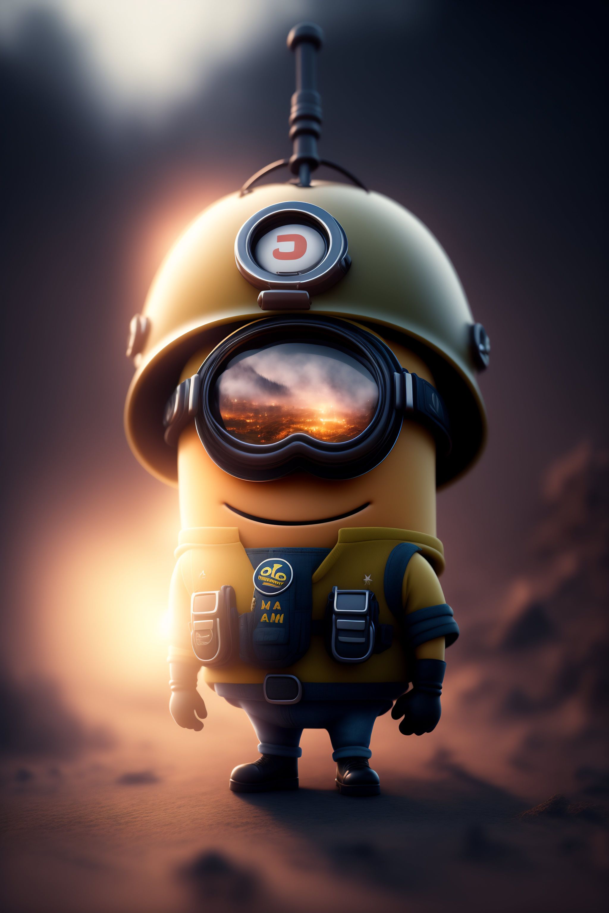 Lexica - A minion at the frontlines in the army at night with his ...
