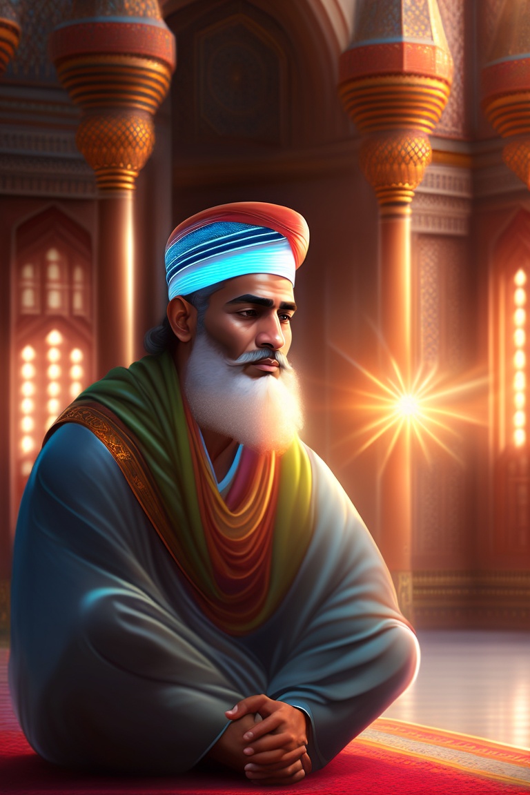 Lexica - A wise Muslim man sitting inside a beautiful mosque , looking ...