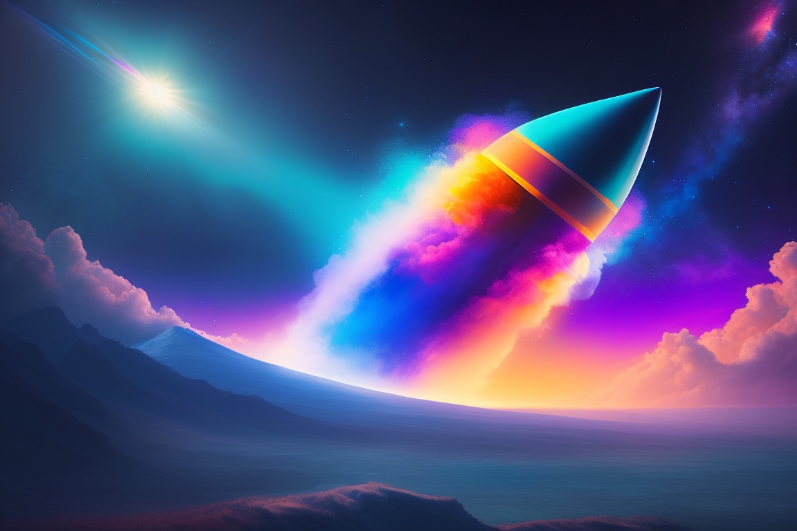 Lexica - A rocket blasting off into space with a trail of vibrant ...