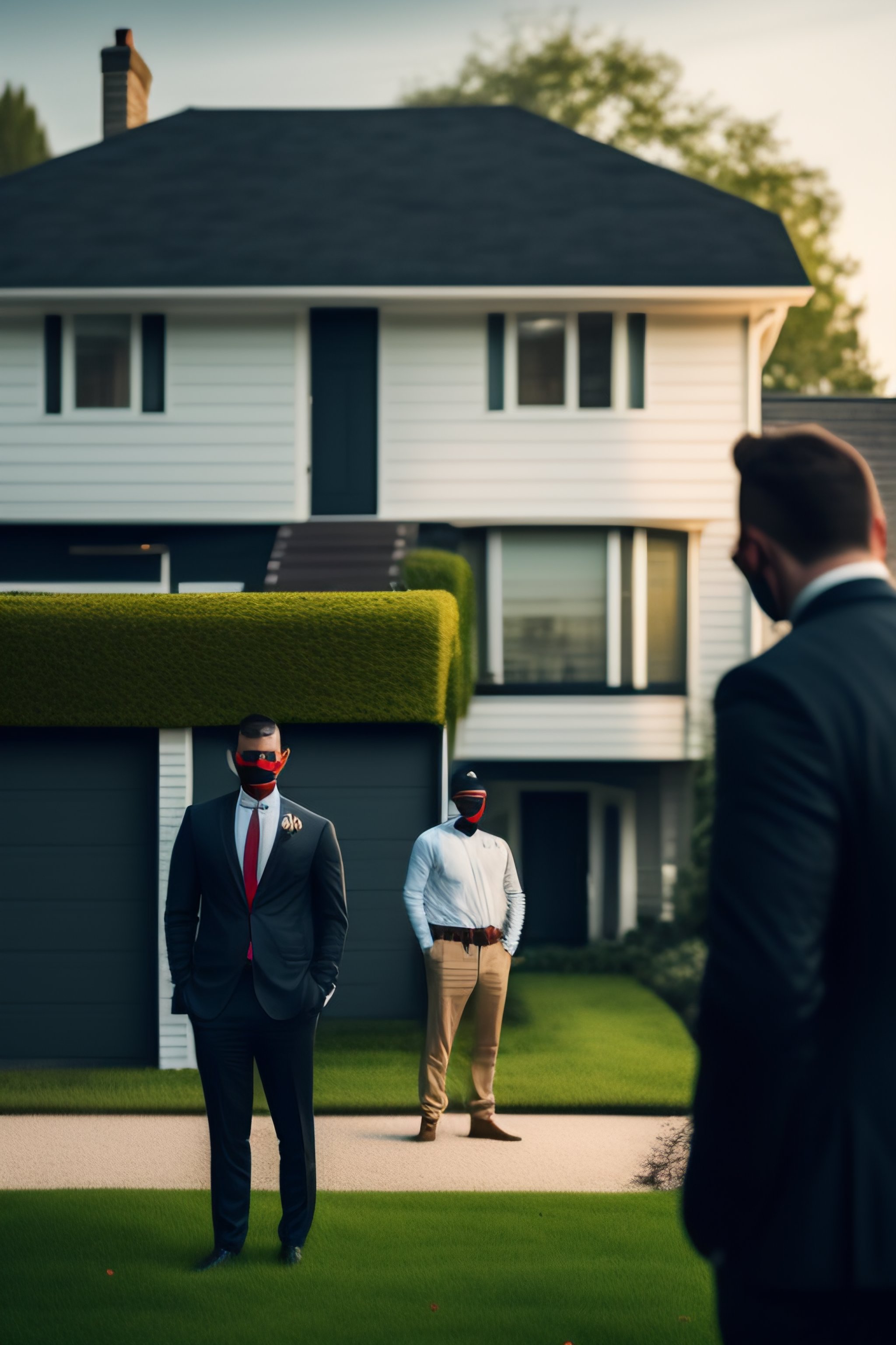 Lexica - Three guys standing in front of a house, horror, night, masked ...