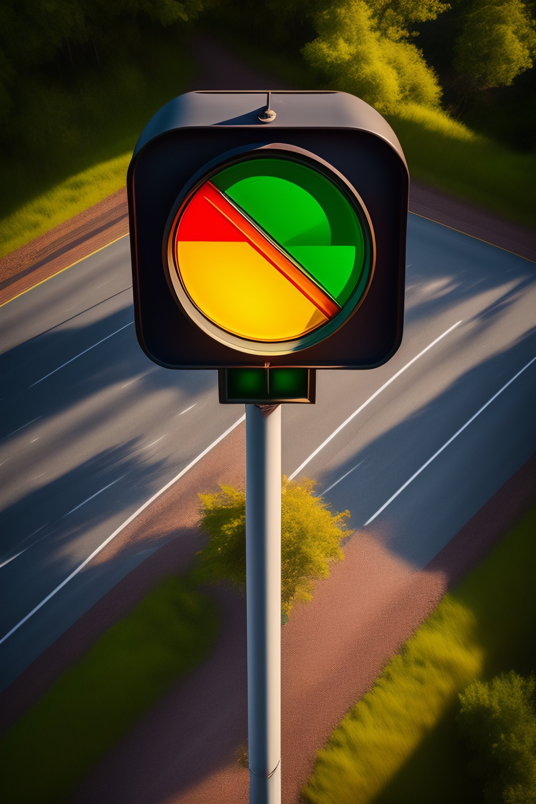 Lexica - Traffic light seen from above on an old road
