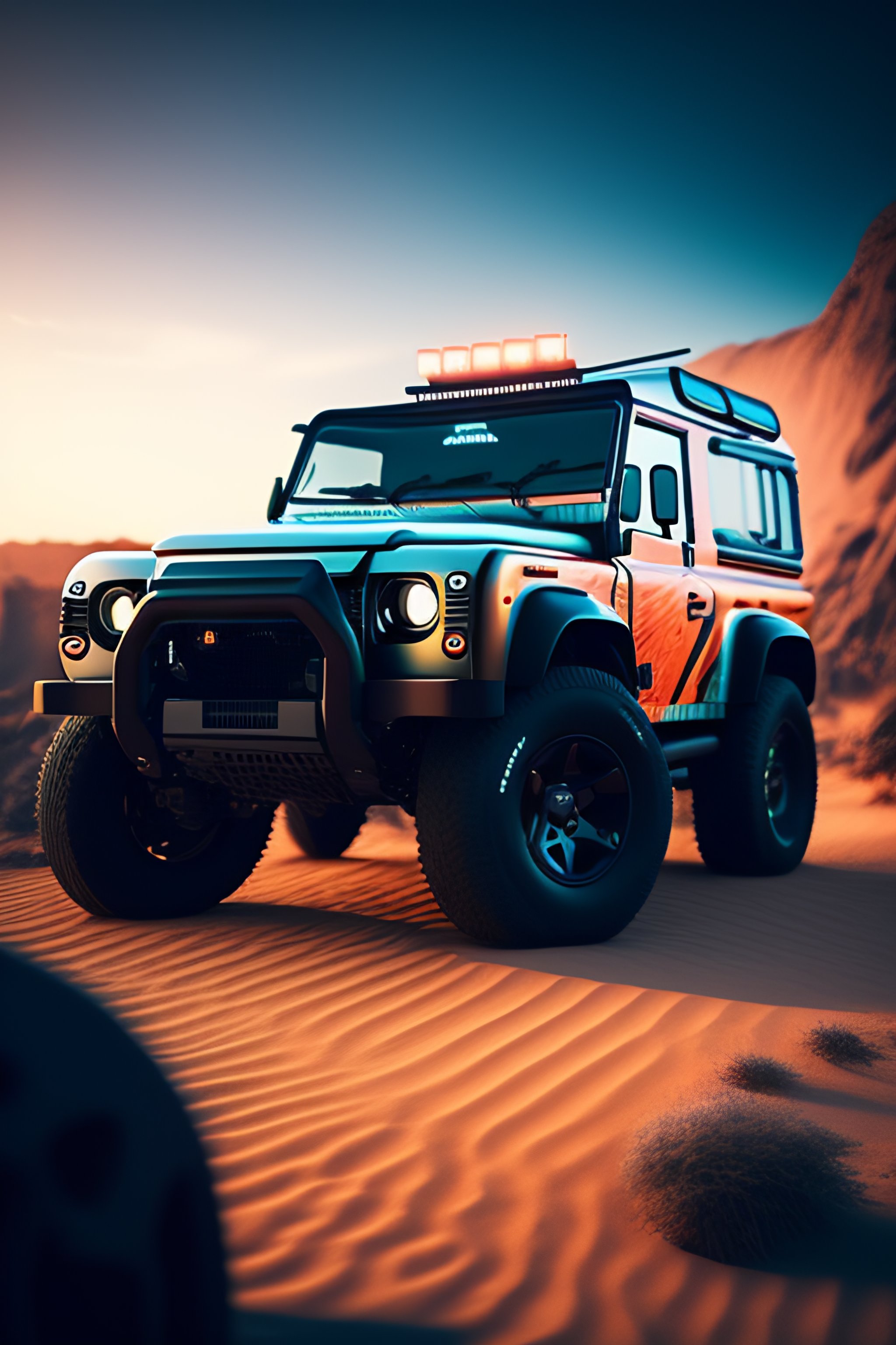 Lexica - Cyberpunk car land rover defender on the background of drak ...