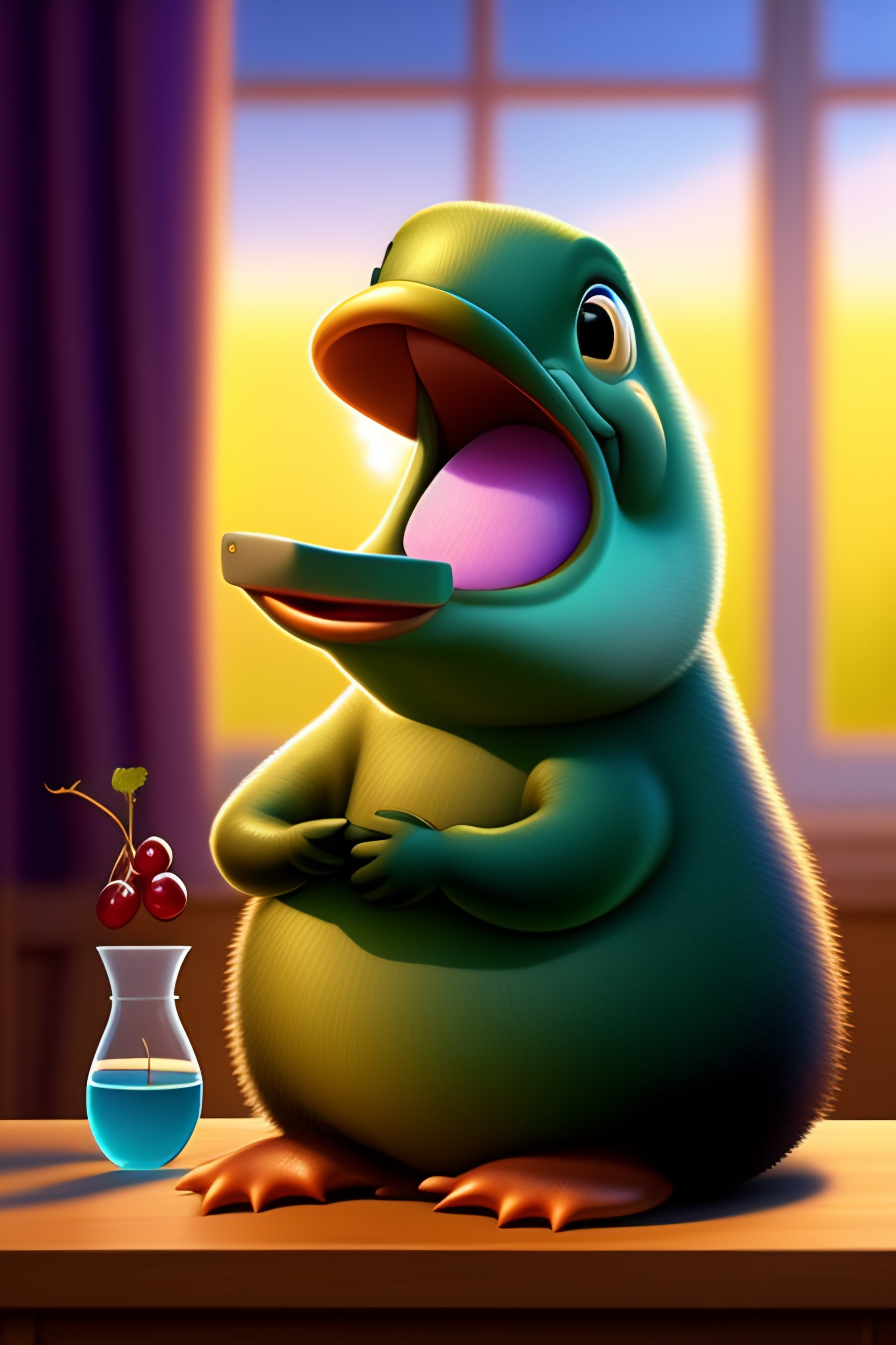 Lexica - Pixar art of a funny smiling platypus eating some grapes ...