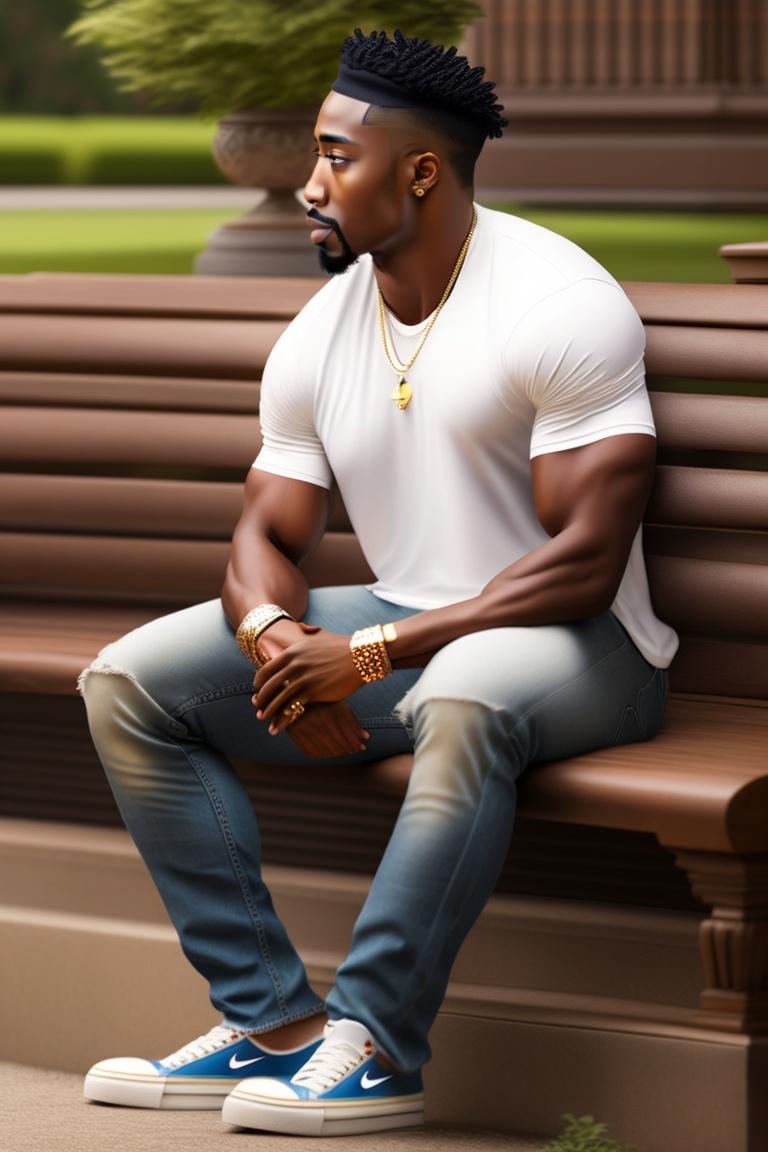Lexica - 2PAC sitting in a lux bench wearing white T-shirts and large ...