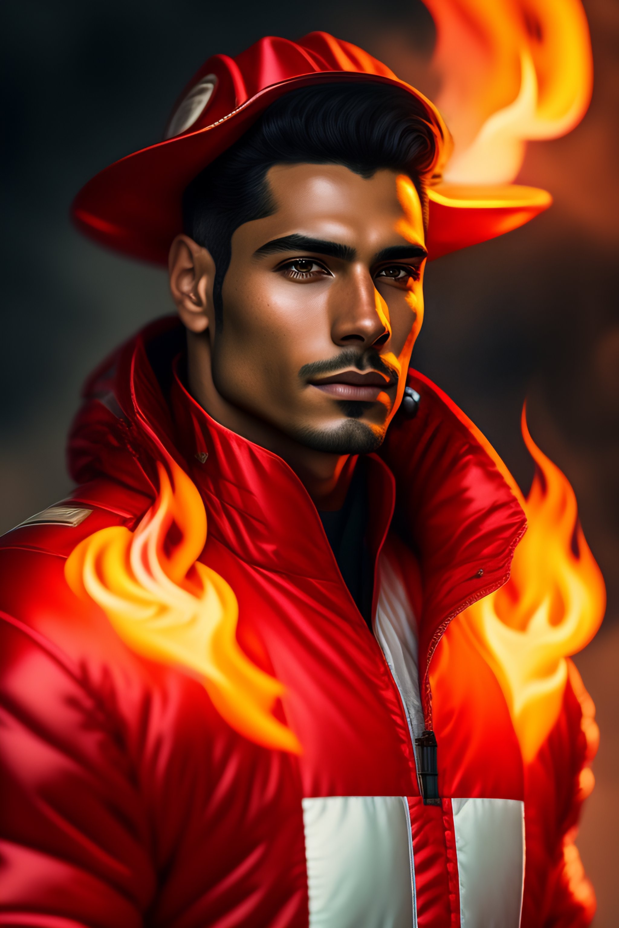 Lexica - Portrait of a beautiful latin american man wearing fire hazard ...